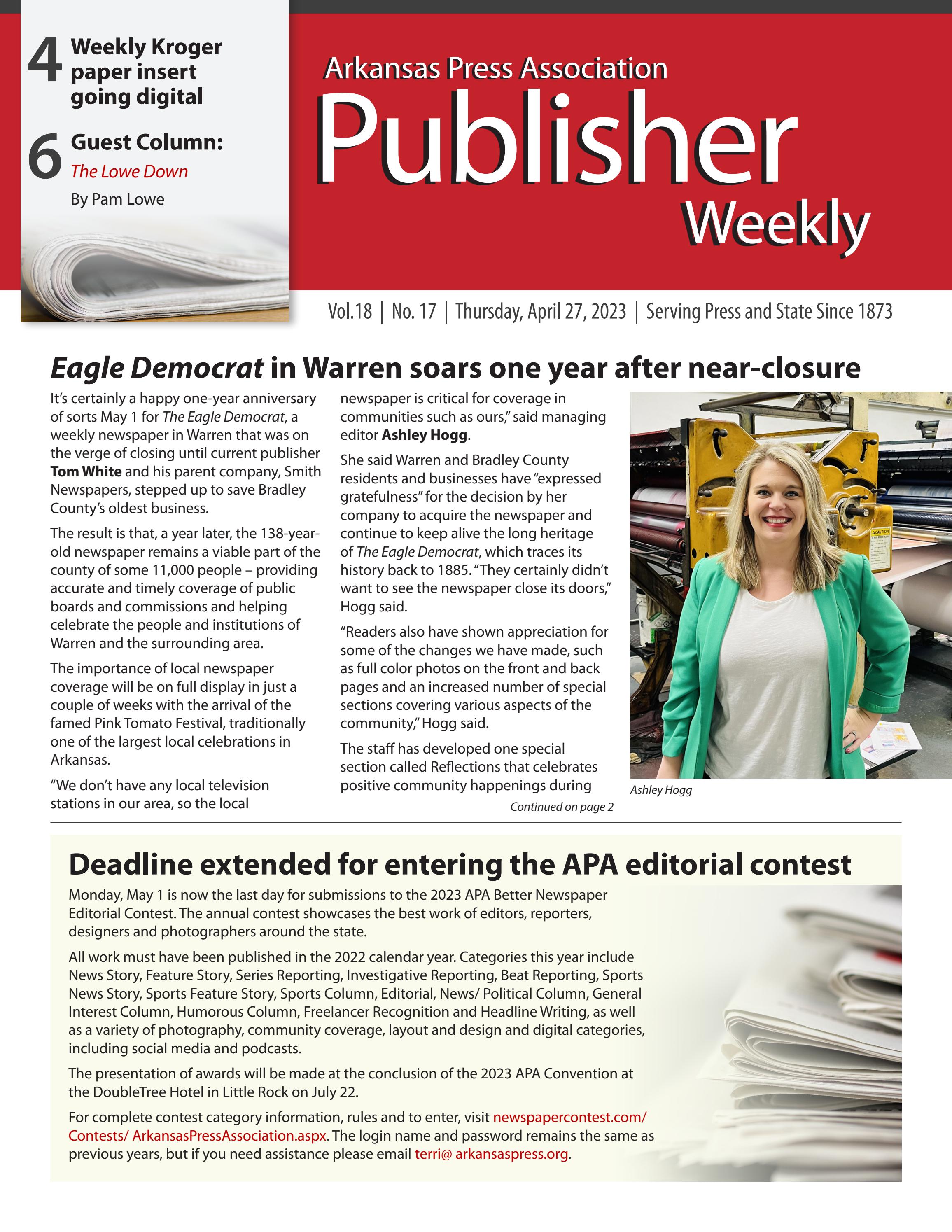 Arkansas Publisher Weekly: April 27, 2023 by Arkansas Press Association ...