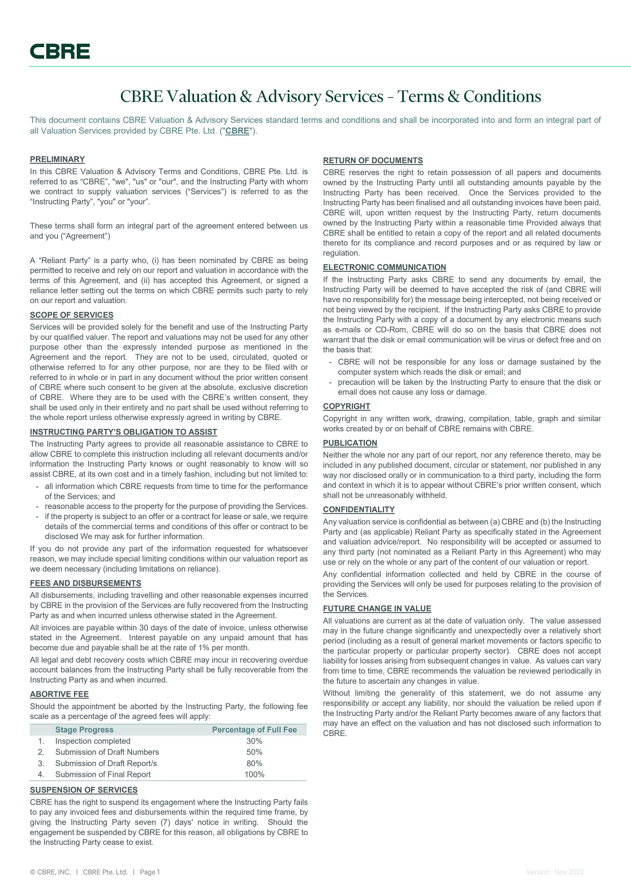 CBRE Valuation & Advisory Services Standard Terms and Conditions ...