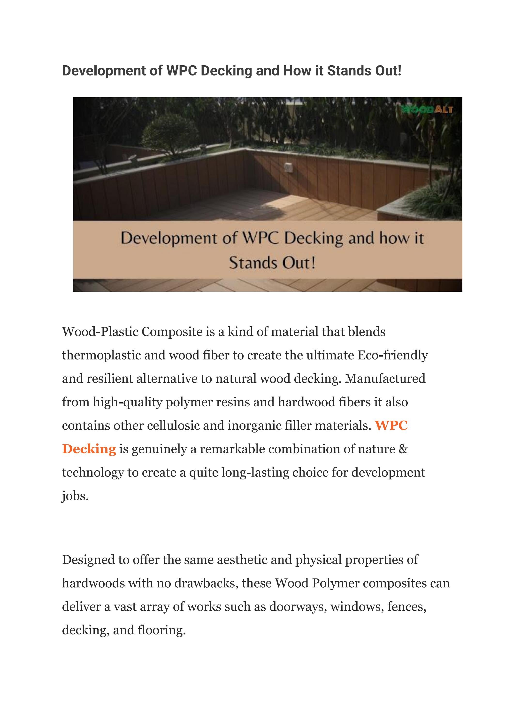 Development of WPC Decking and how it Stands Out! by woodalt - Issuu