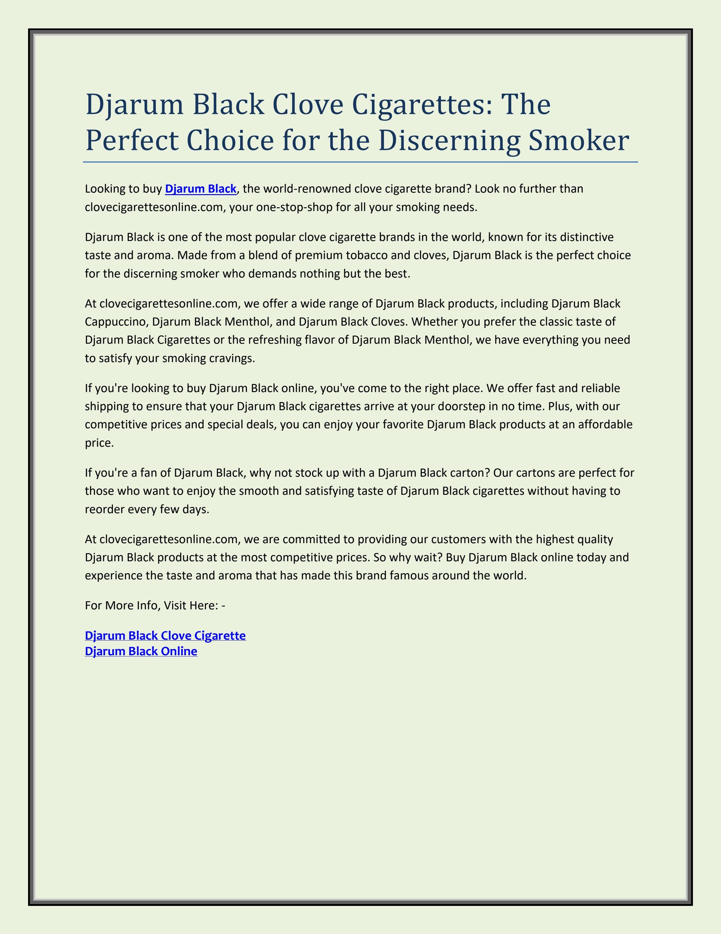 Djarum Black Clove Cigarettes: The Perfect Choice for the Discerning ...
