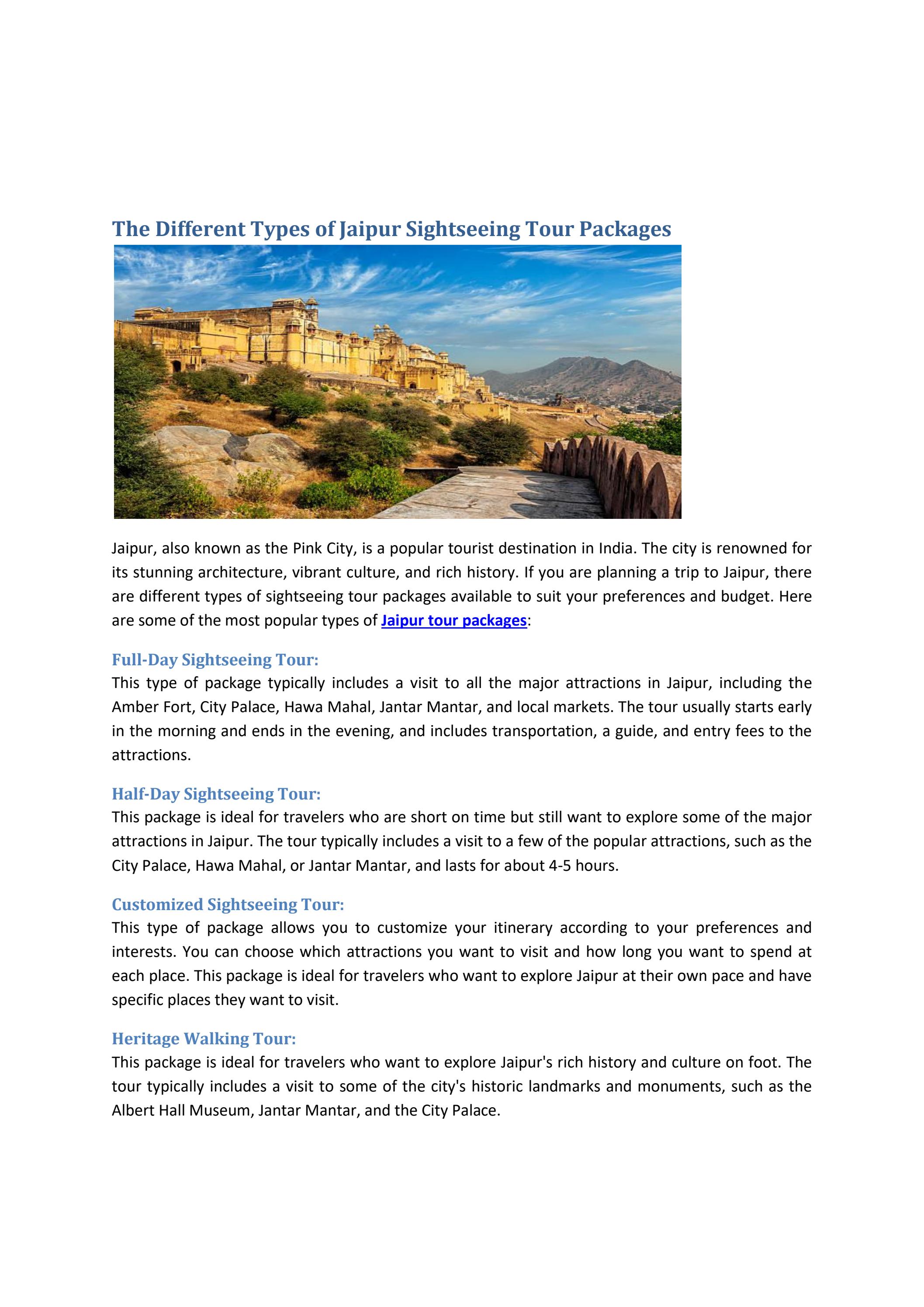 The Different Types of Jaipur Sightseeing Tour Packages by ...