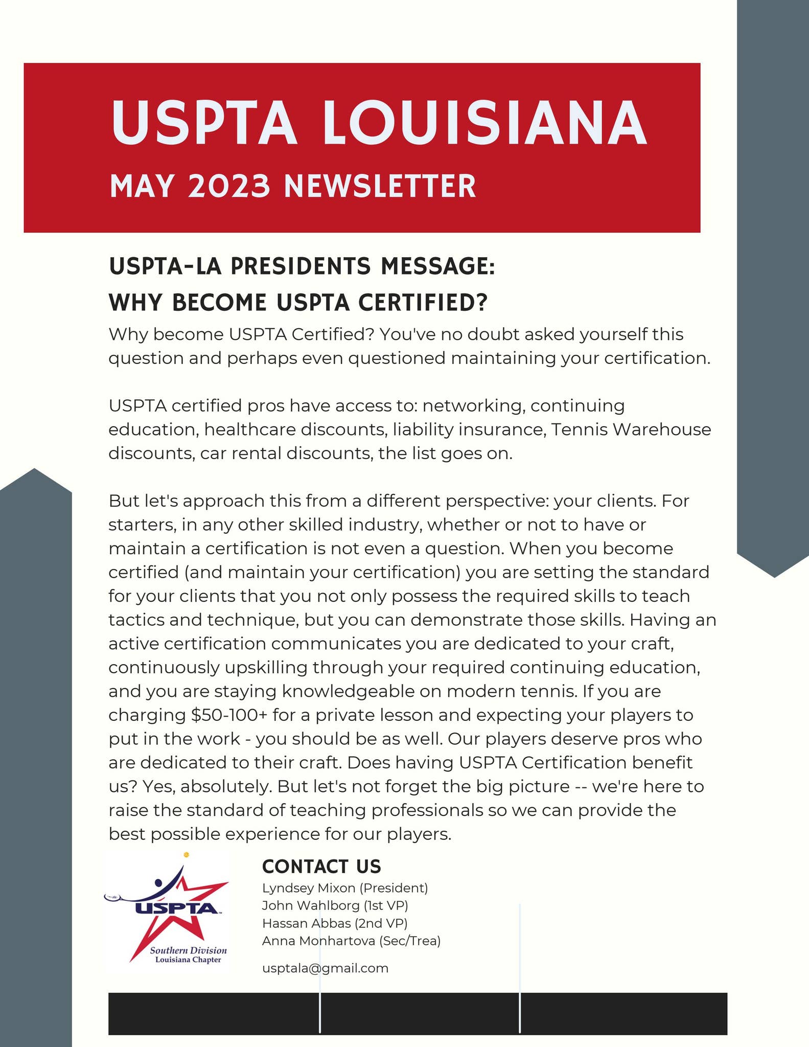USPTA LA Newsletter May 23 by USPTA Southern - Issuu