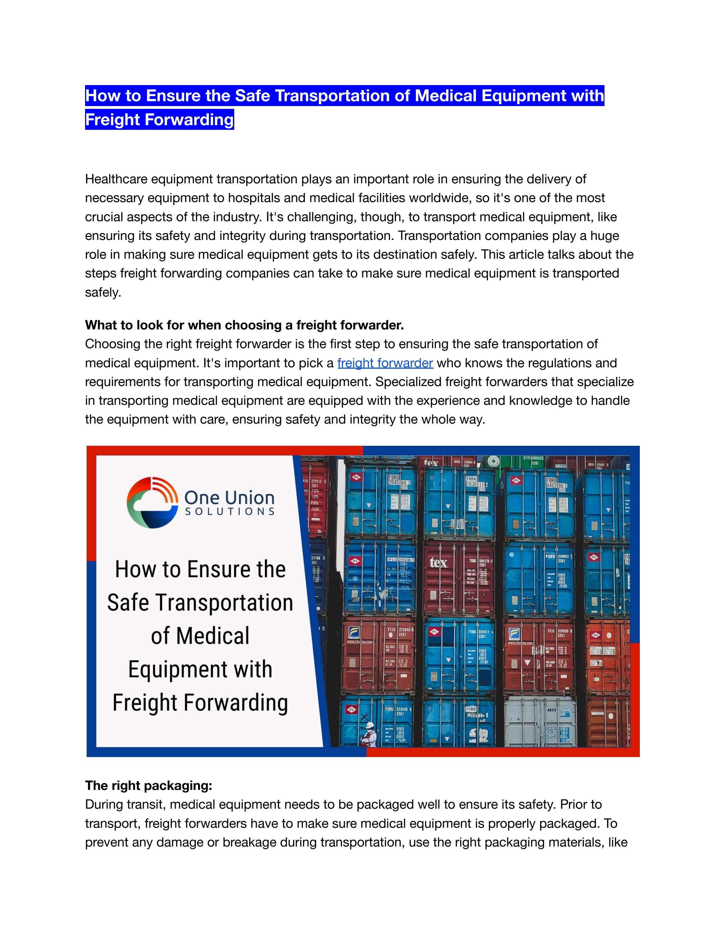 How to Ensure the Safe Transportation of Medical Equipment with Freight ...