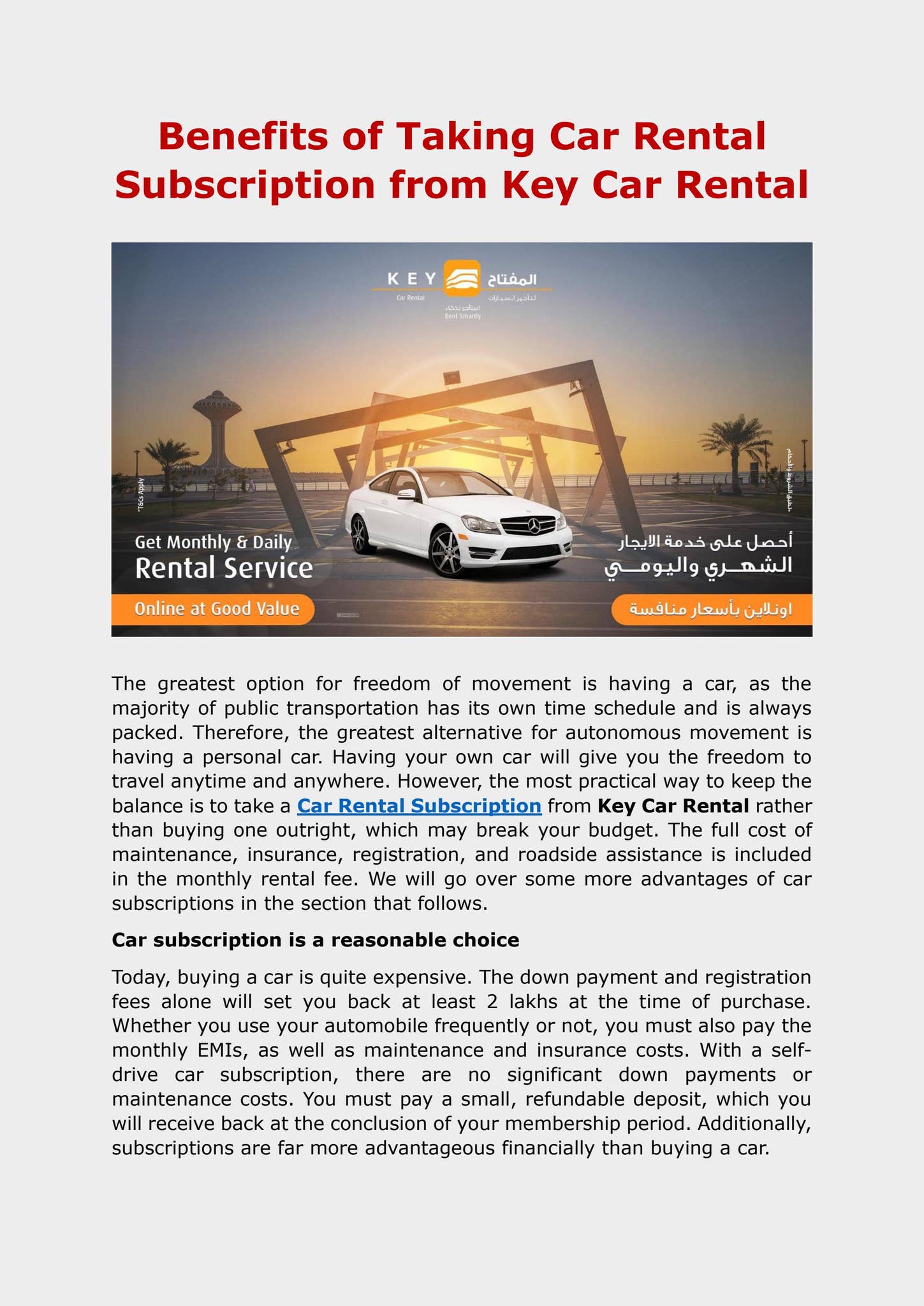 Benefits of Taking Car Rental Subscription from Key Car Rental by ...