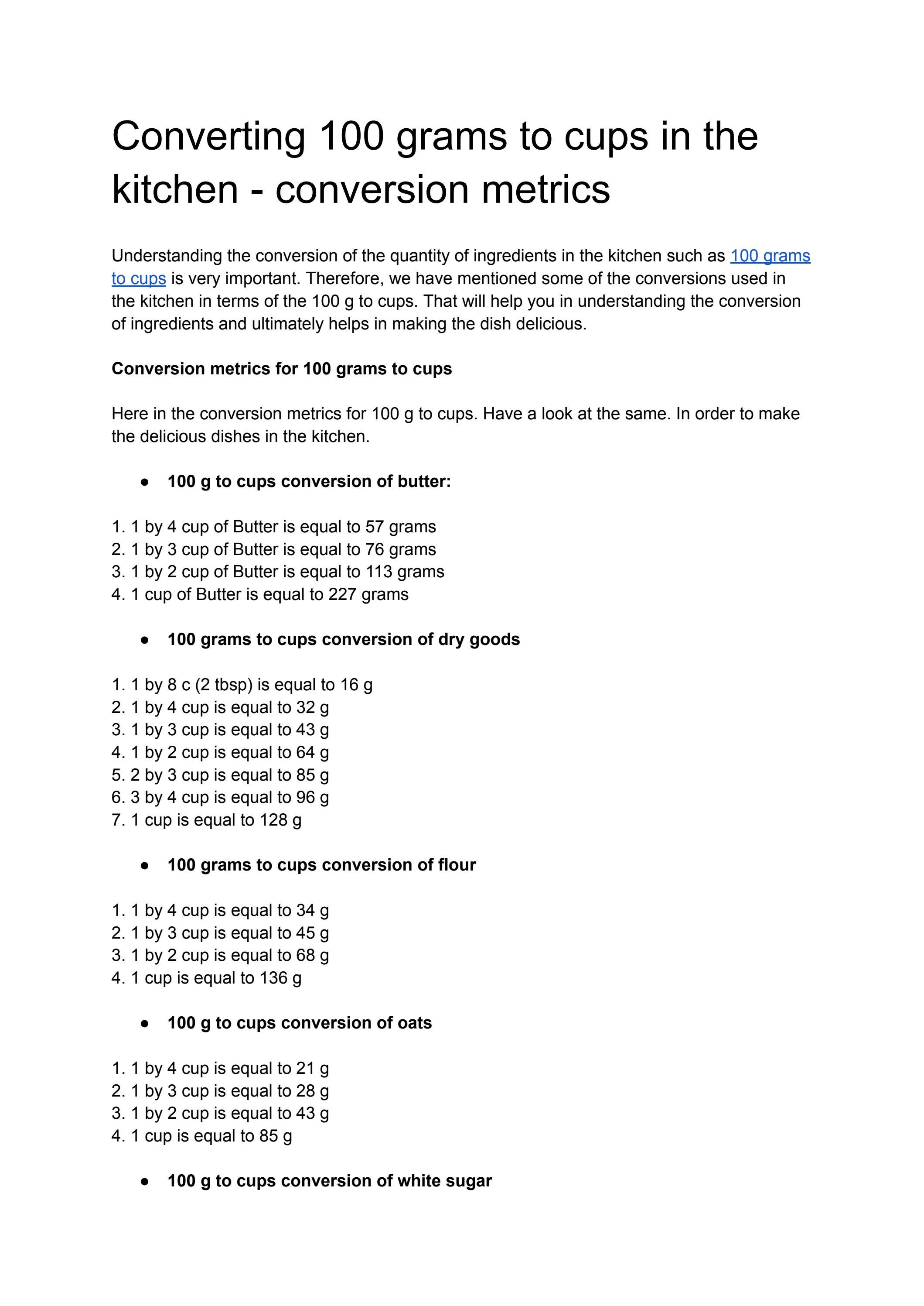 Converting 100 Grams To Cups In The Kitchen Conversion Metrics By Ask Converting 100 Grams To Cups In The Kitchen Conversion Metrics By Ask
