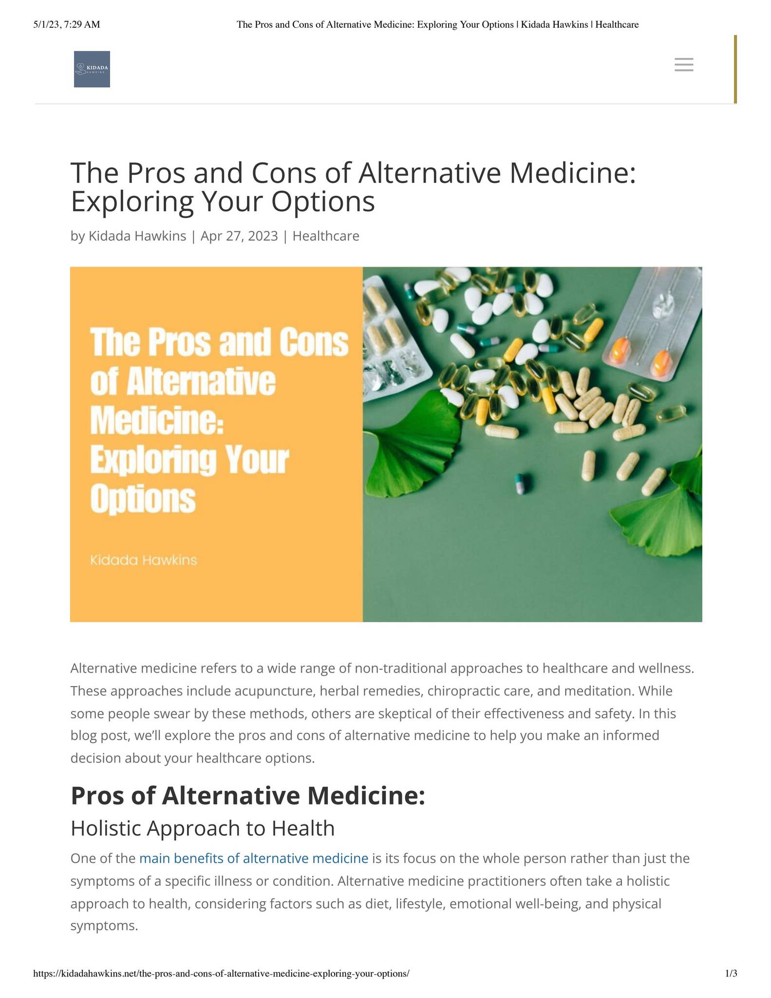 Kidada Hawkins on the Pros and Cons of Alternative Medicine: Exploring ...