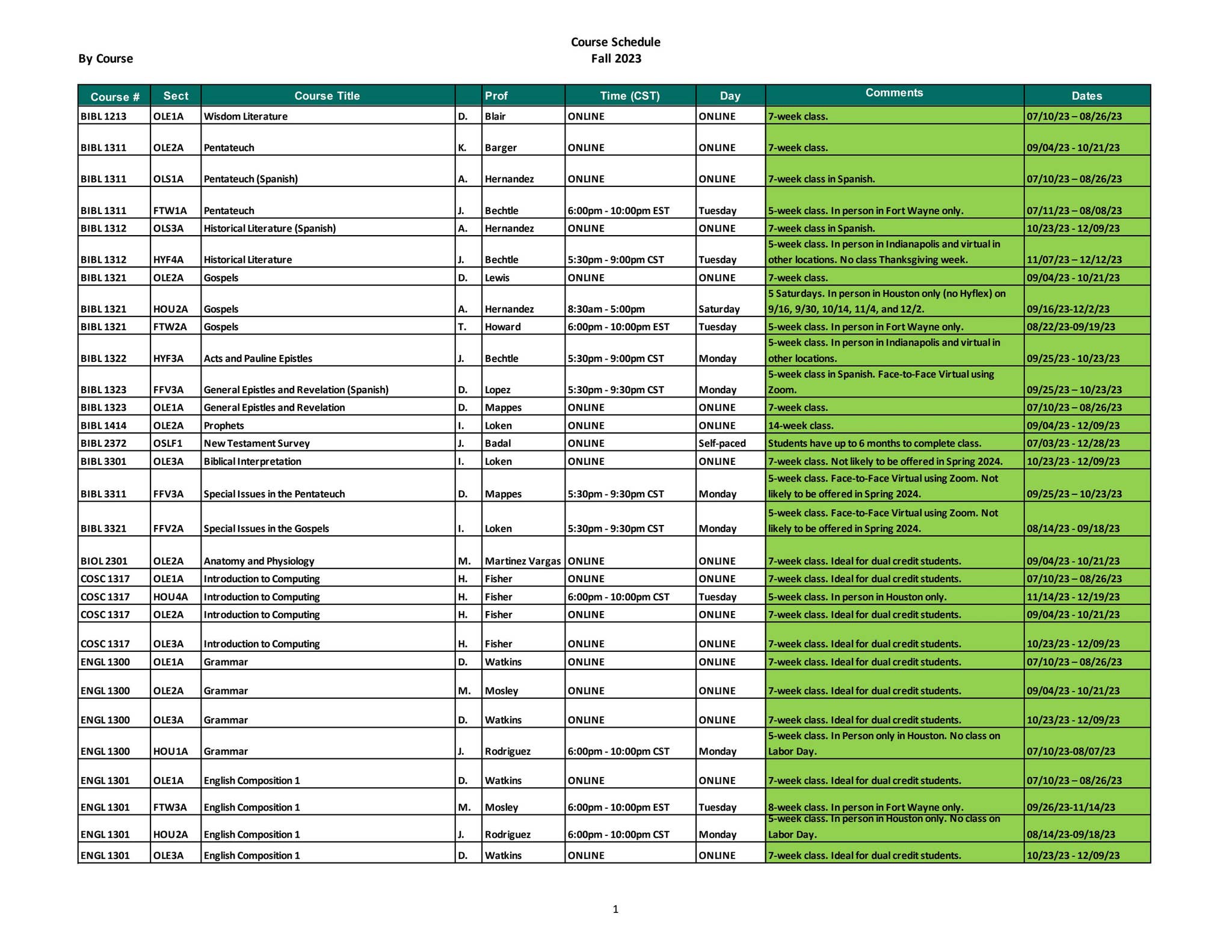 Fall 2023 Course Schedule by cbshouston - Issuu
