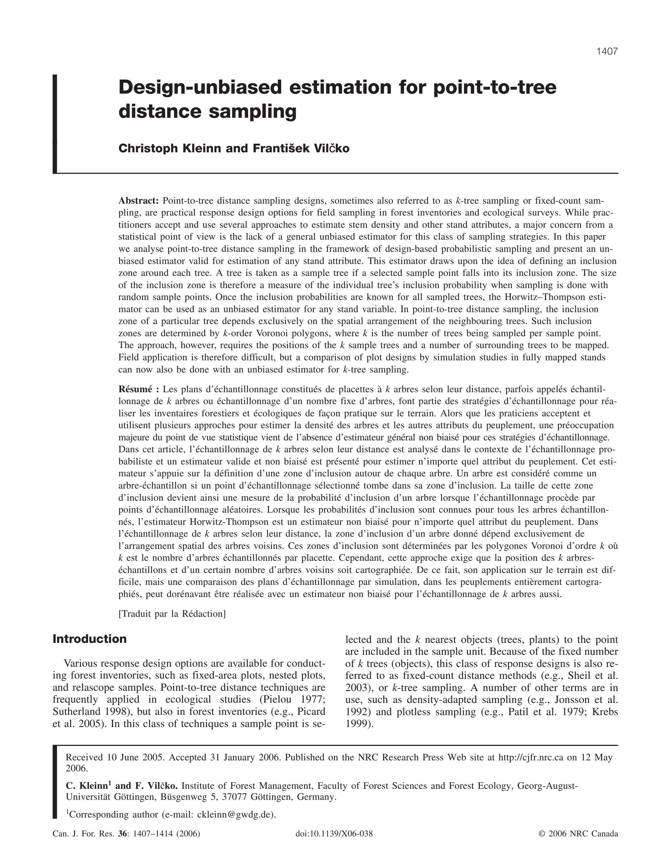 Design-unbiased estimation for point-to-tree distance sampling by ... Design-unbiased estimation for point-to-tree distance sampling by ...