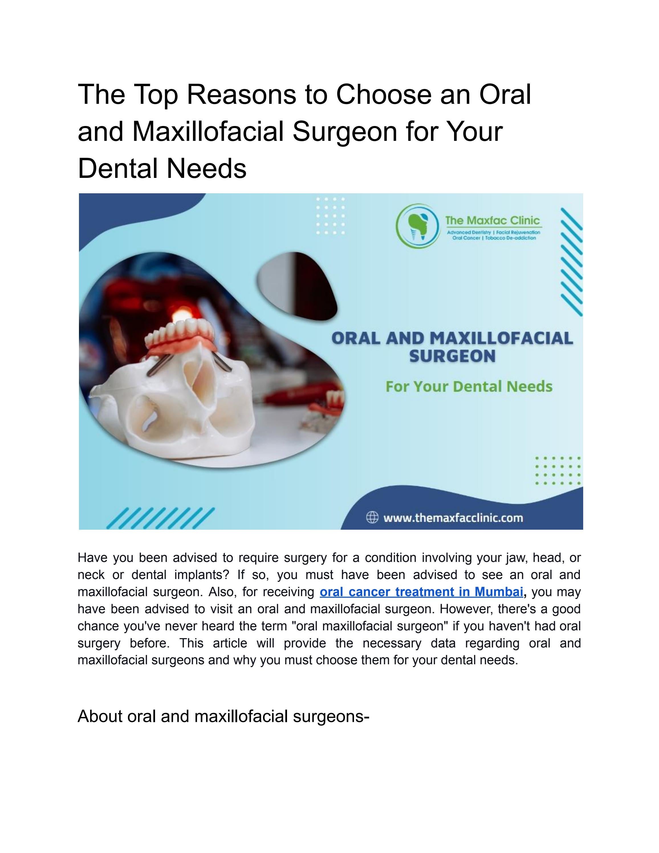 The Top Reasons to Choose an Oral and Maxillofacial Surgeon for Your ...