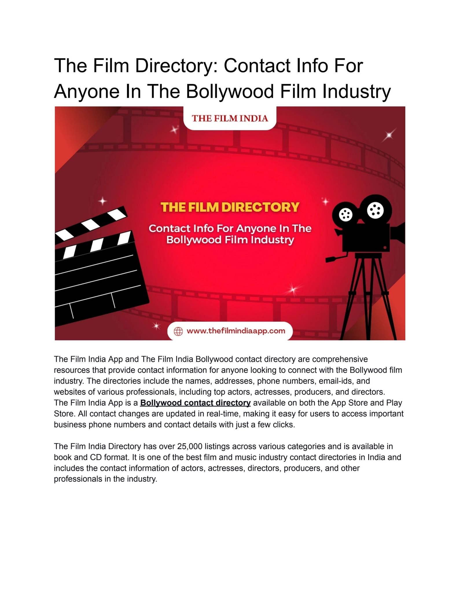 The Film Directory: Contact Info For Anyone In The Bollywood Film ...
