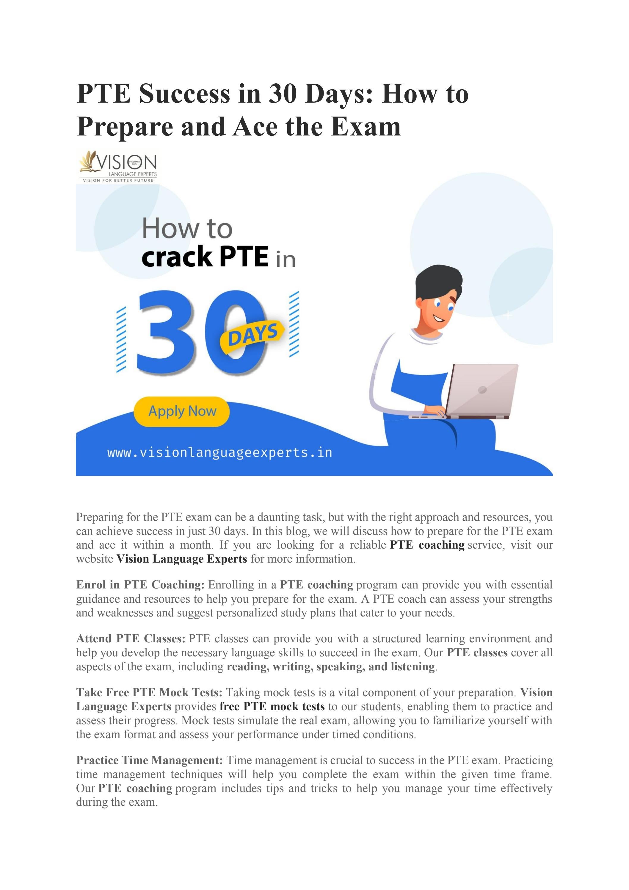 PTE Success in 30 Days: How to Prepare and Ace the Exam by Vision ...