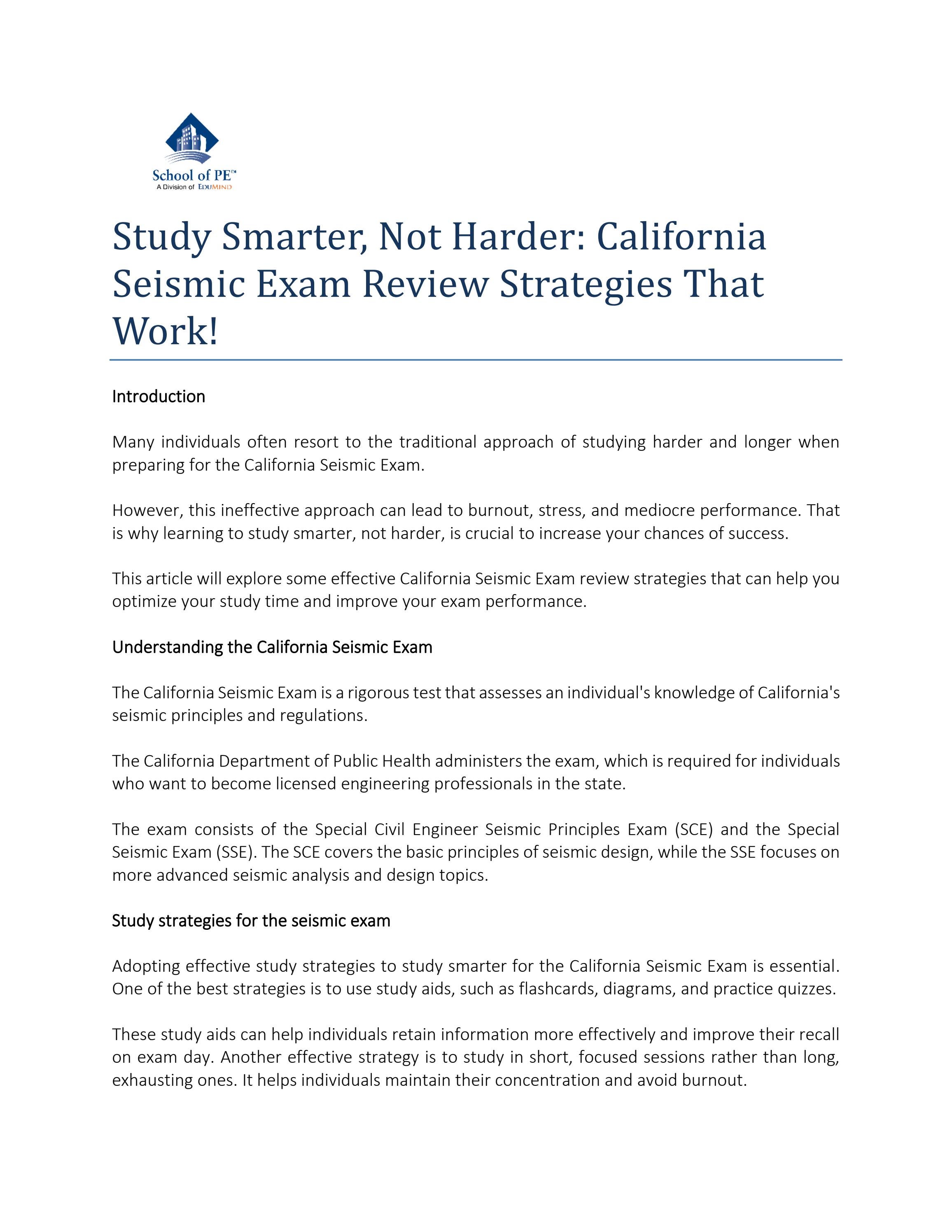 Study Smarter, Not Harder: California Seismic Exam Review Strategies ...