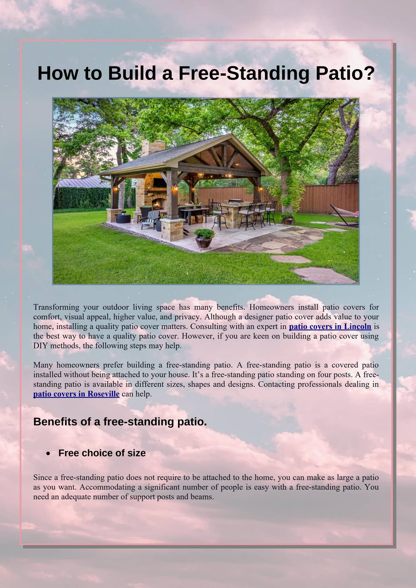 How to Create a Free-standing Patio? by New Dawn Awning - Issuu