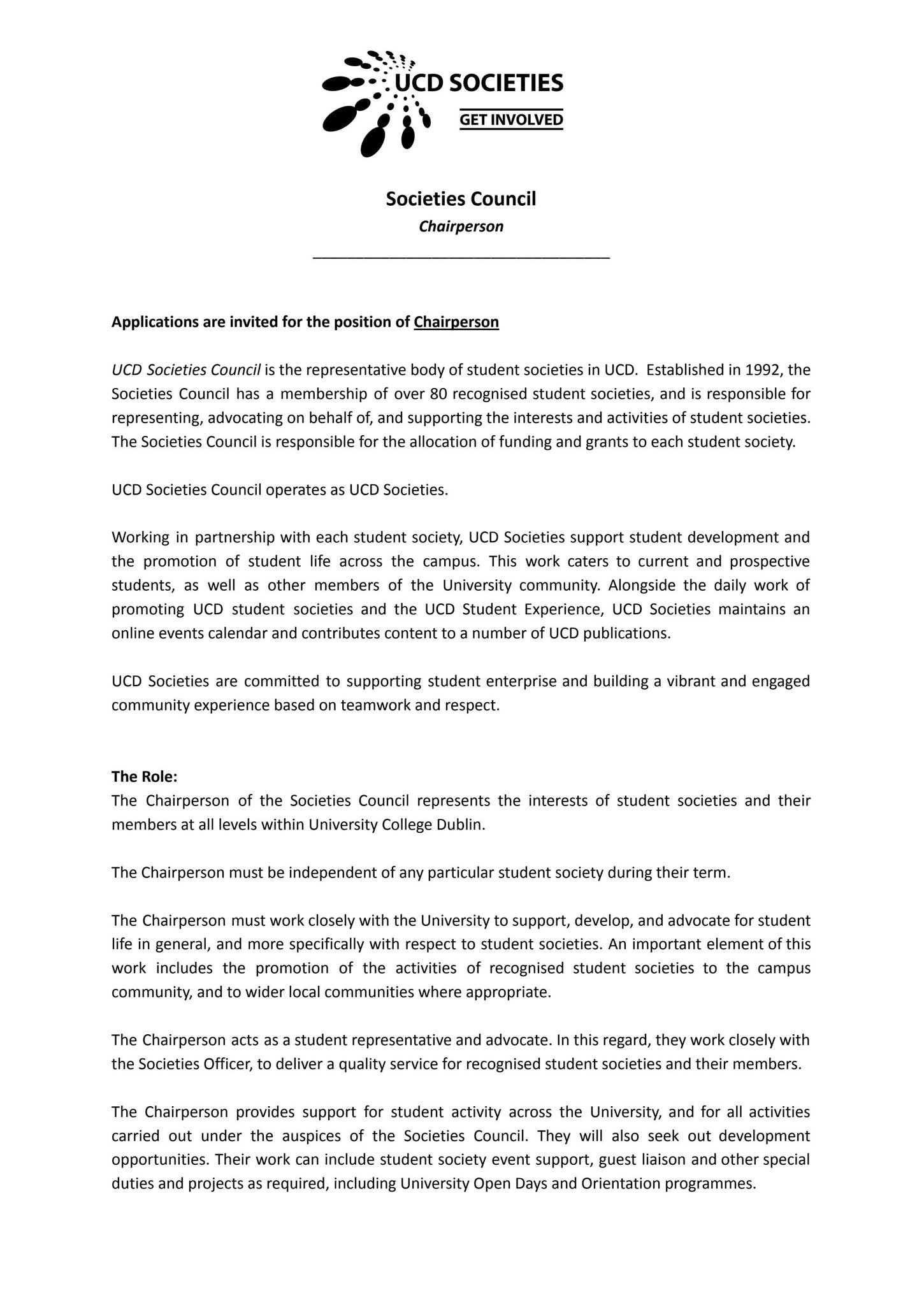 Chairperson Application (UCD Societies Council) 2023 by UCD Societies ...