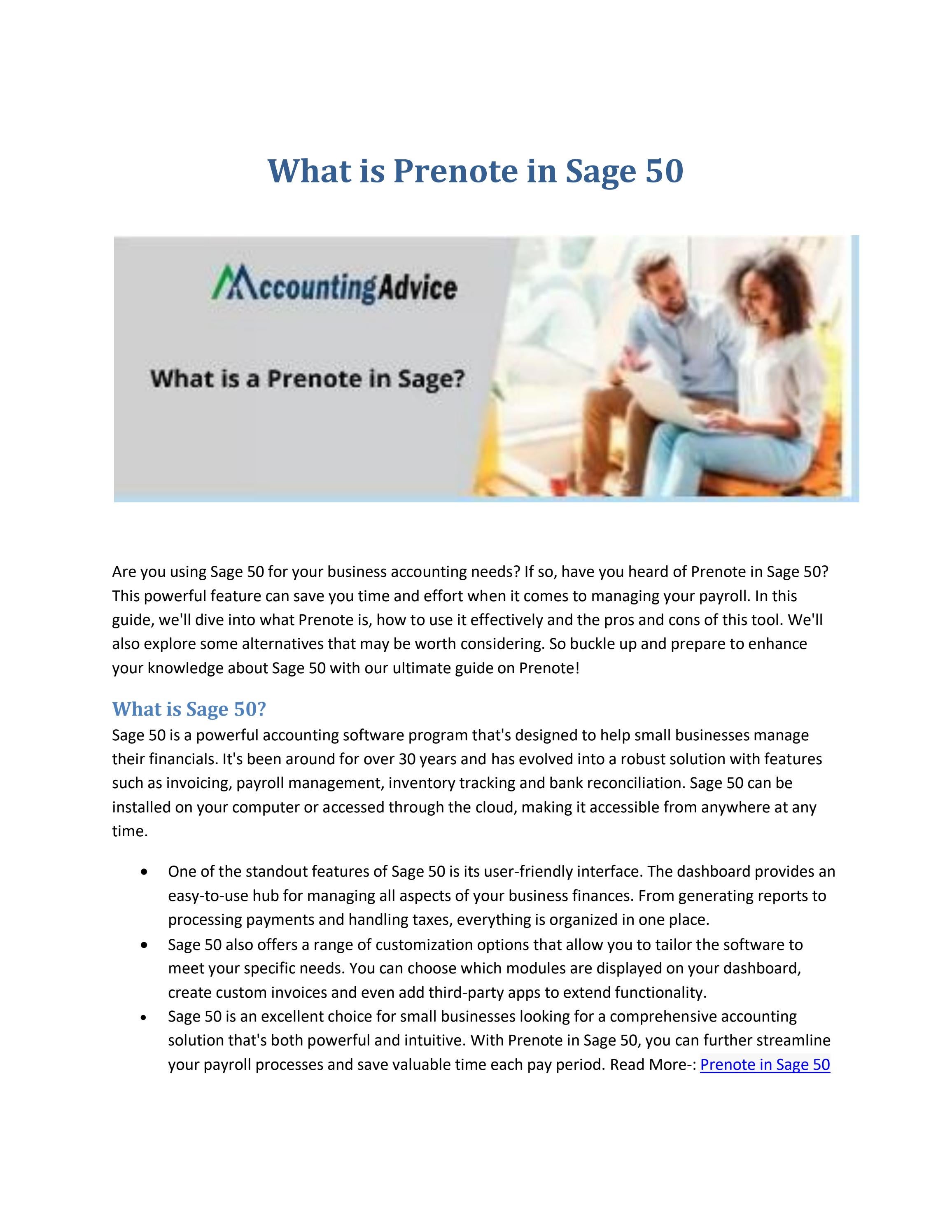 Guide- Prenote in Sage 50 by accounting advice - Issuu
