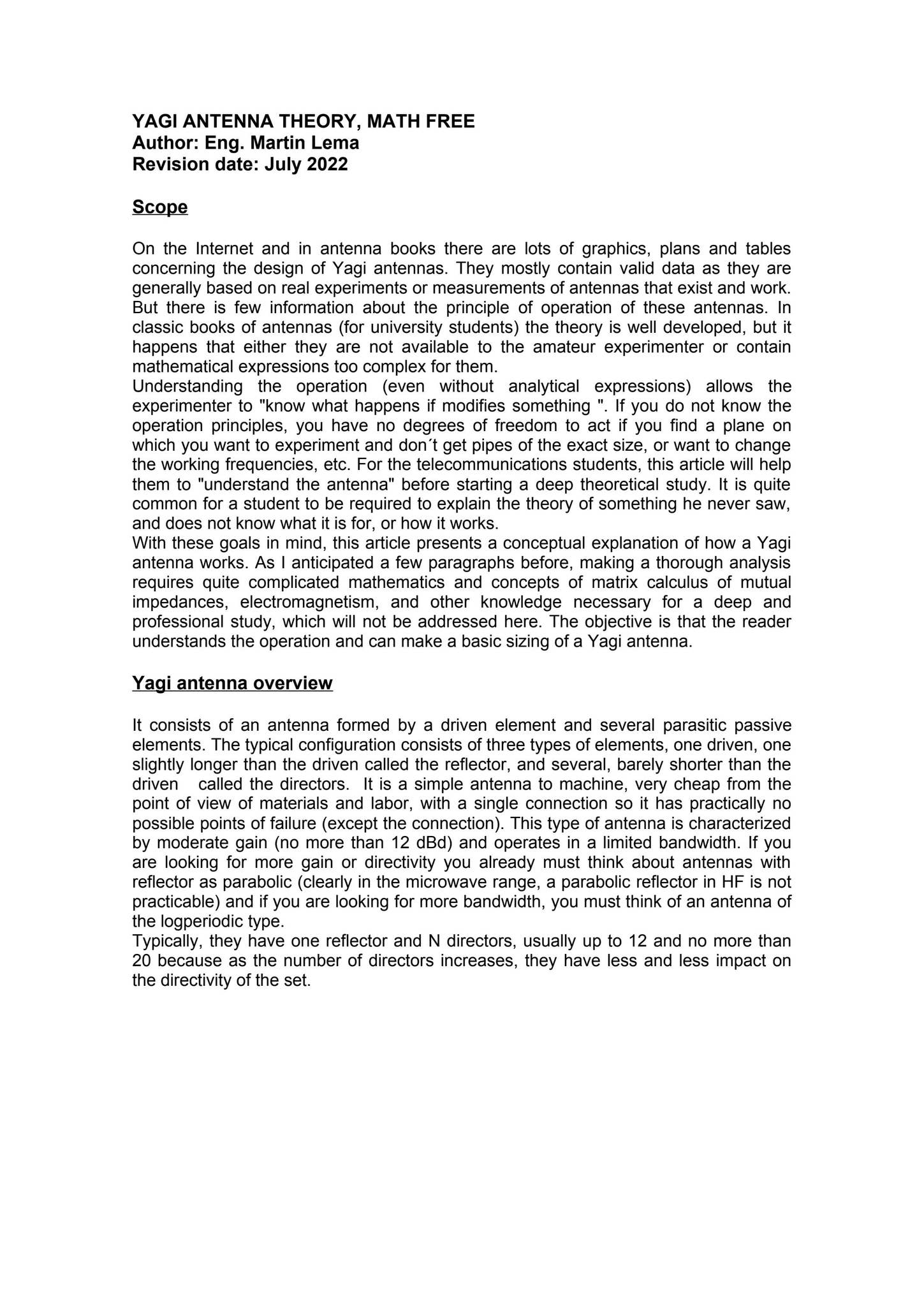 Yagi Antenna theory, free of mathematics by Martin Lema - Issuu