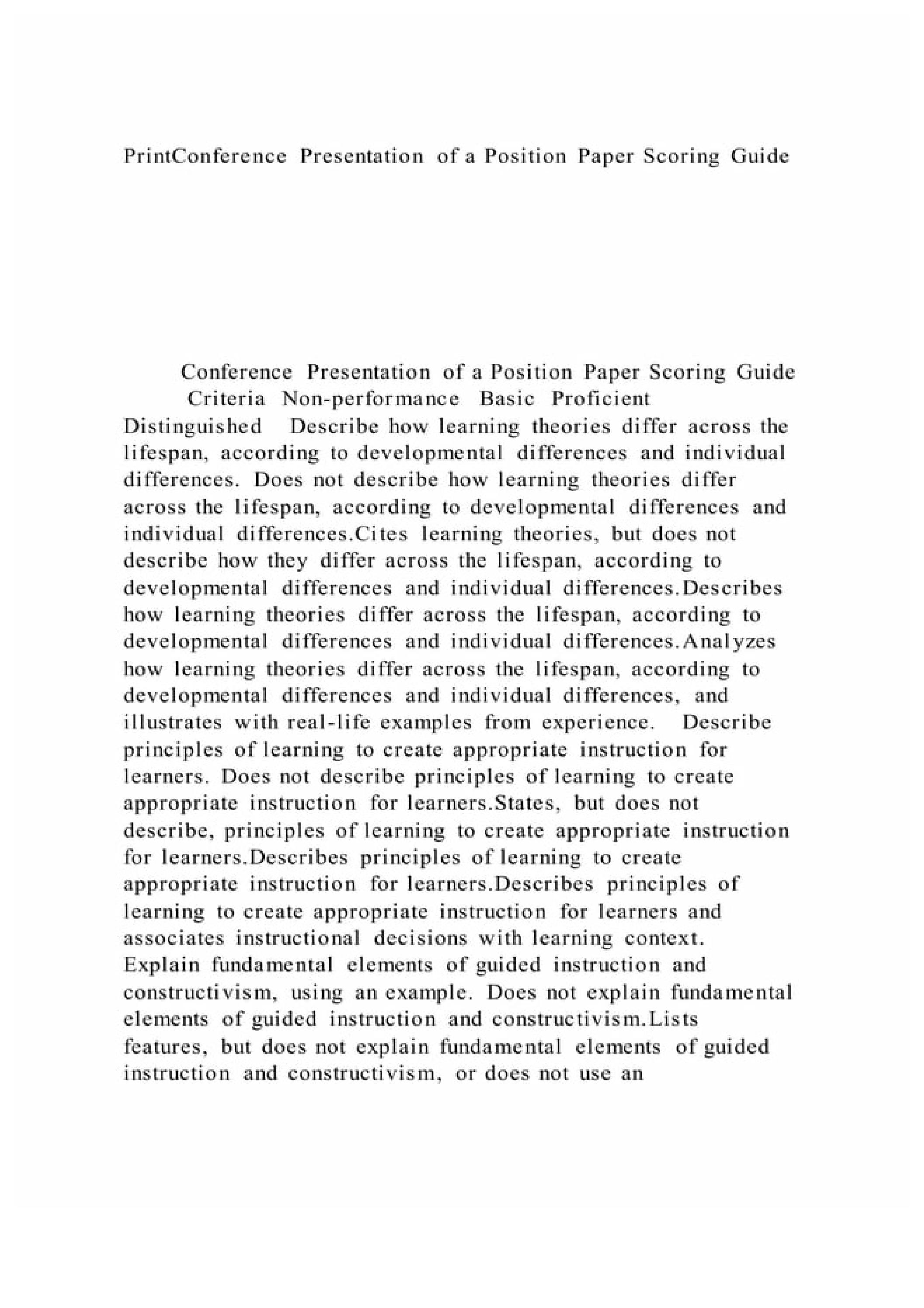 PrintConference Presentation Of A Position Paper Scoring Guide By 