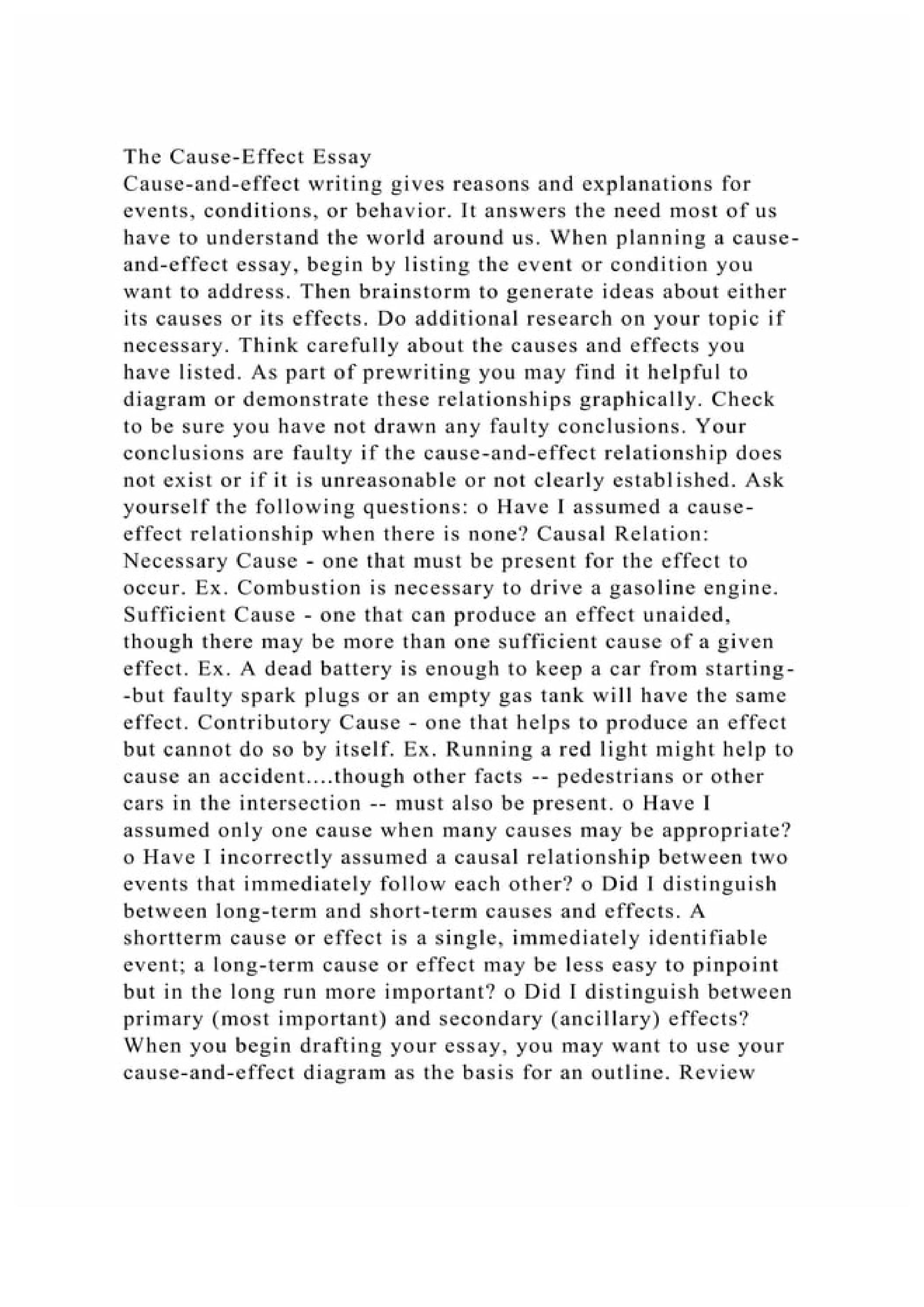 The Cause-Effect EssayCause-And-Effect Writing Gives Reasons And E.Docx ...