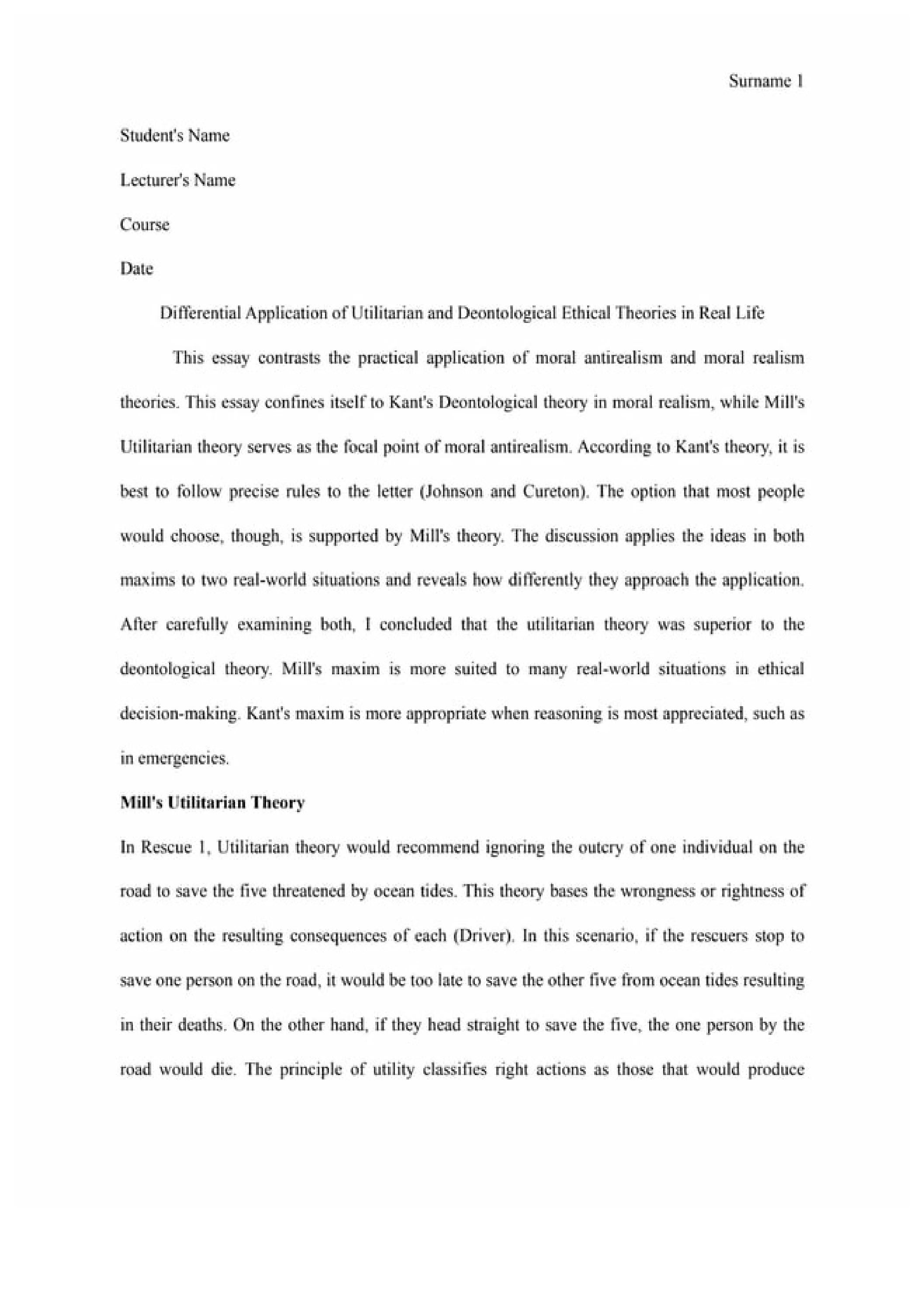 Differential Application Of Utilitarian And Deontological Ethical ...