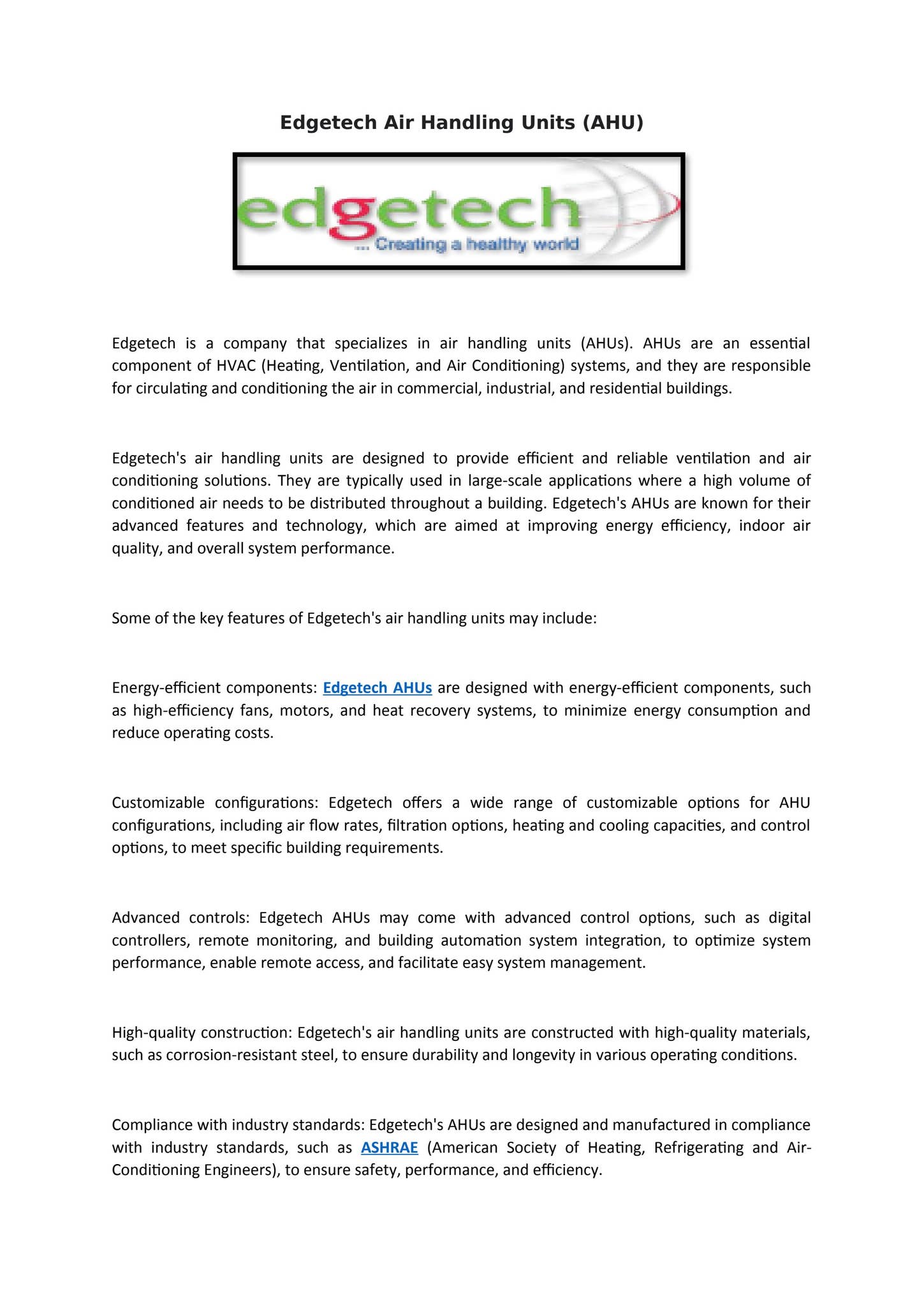 Edgetech Air Handling Units (AHU) by Edgetech India - Issuu