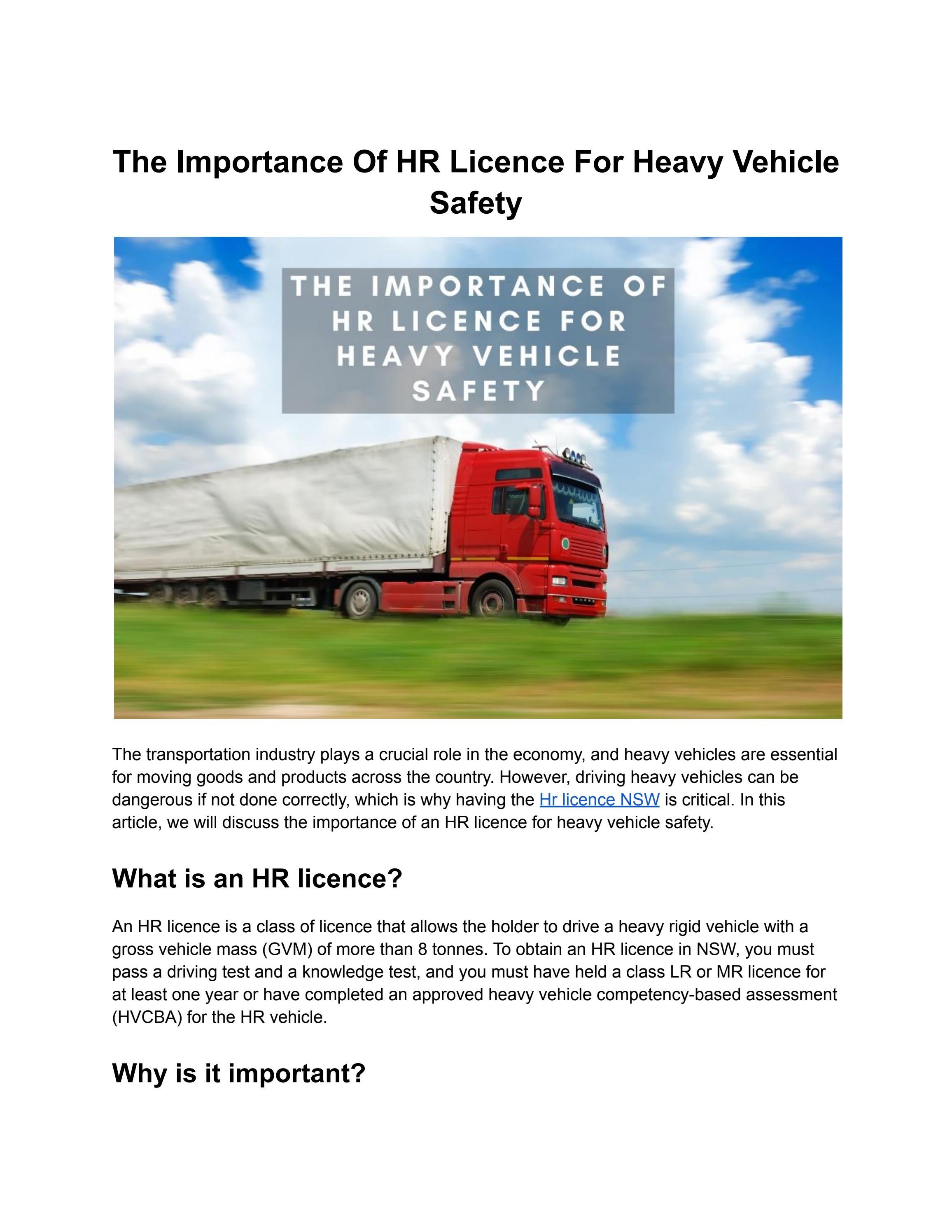 The Importance Of HR Licence For Heavy Vehicle Safety by Michael Virael ...
