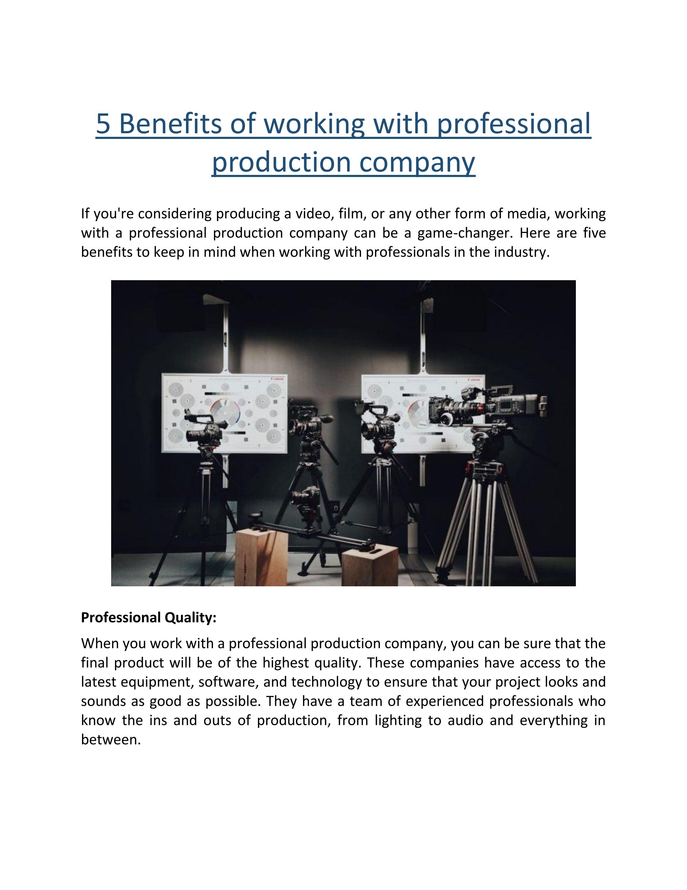 5 Benefits of working with professional production company by VCM ...
