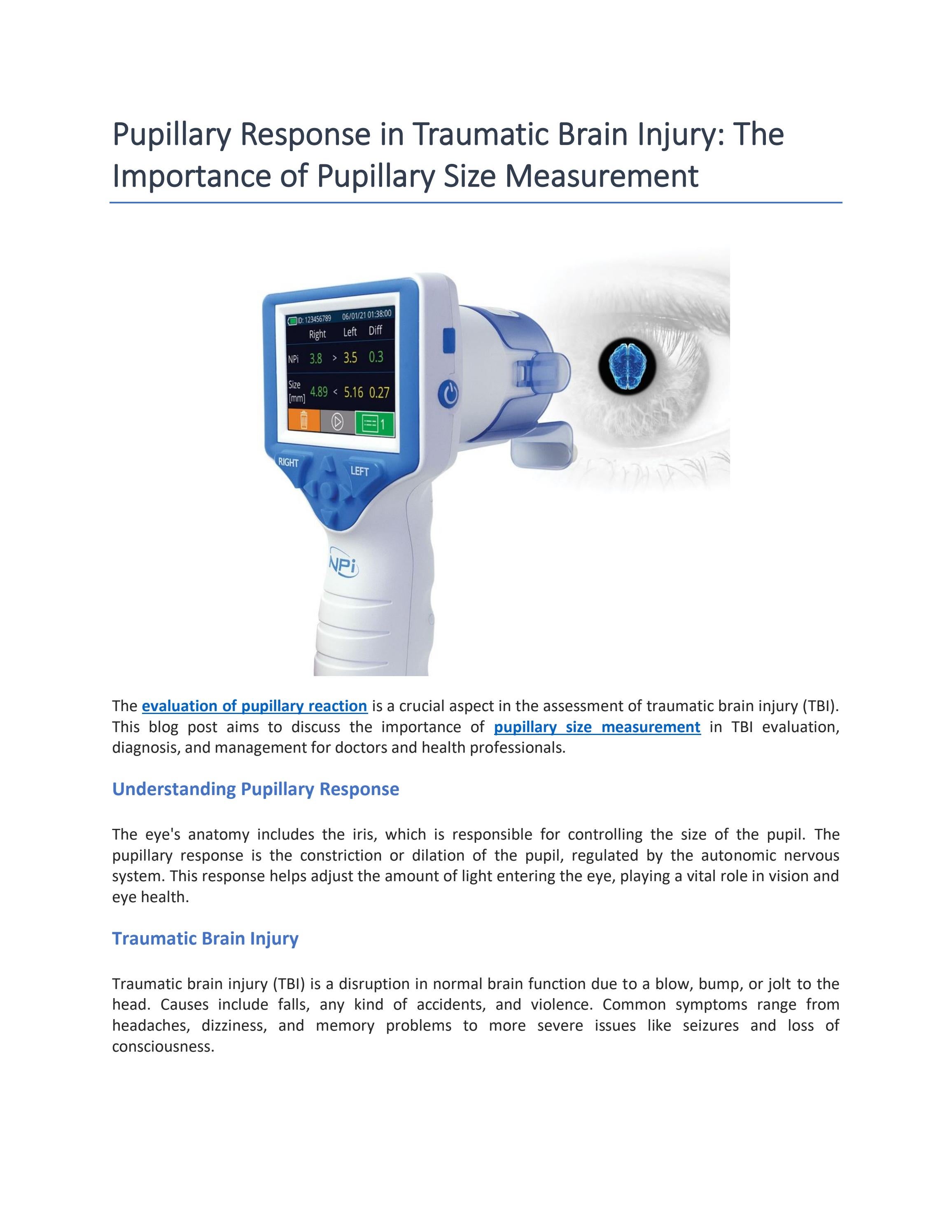 Pupillary Response in Traumatic Brain Injury: The Importance of ...