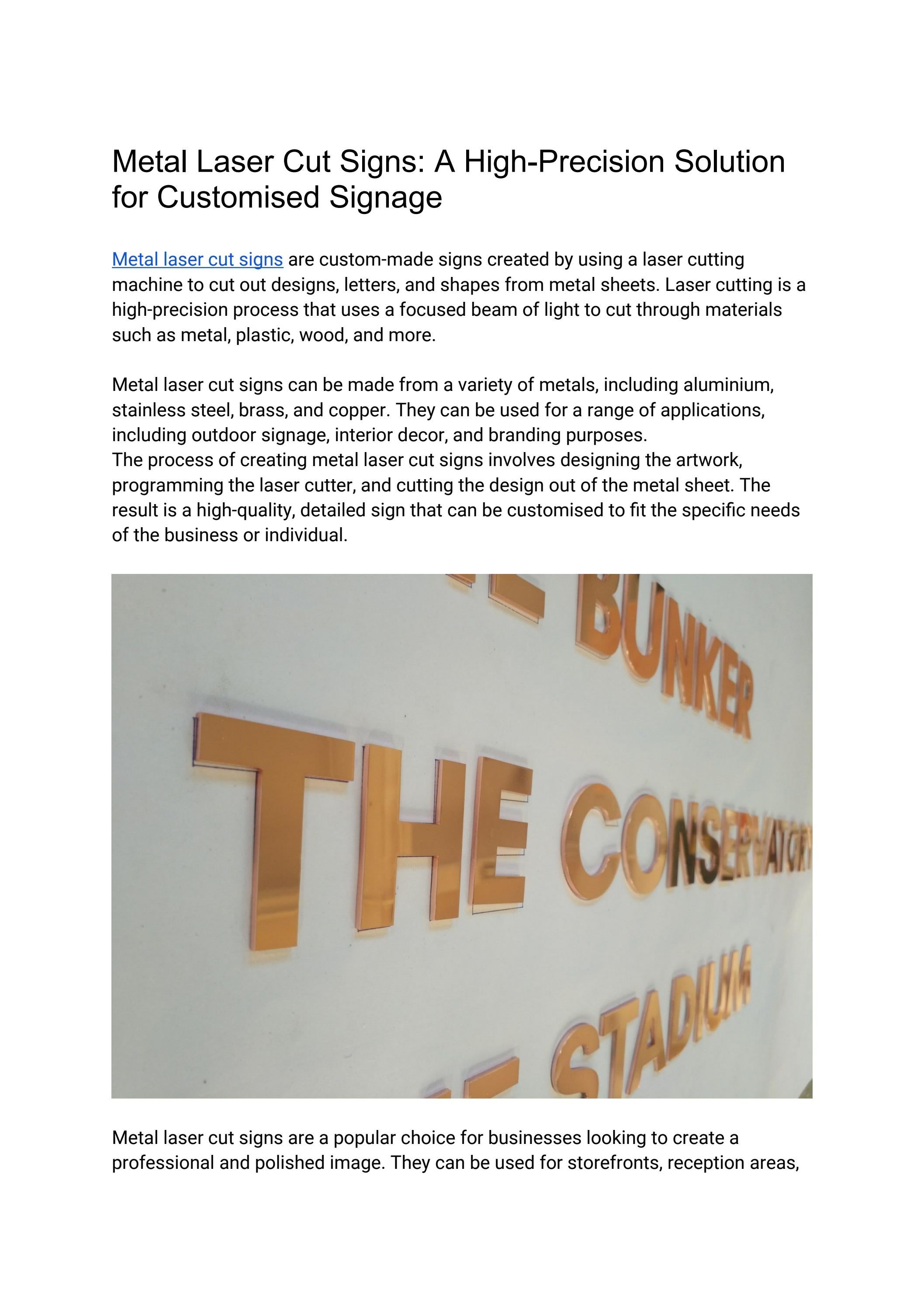 Metal Laser Cut Signs: A High-Precision Solution for Customised Signage ...