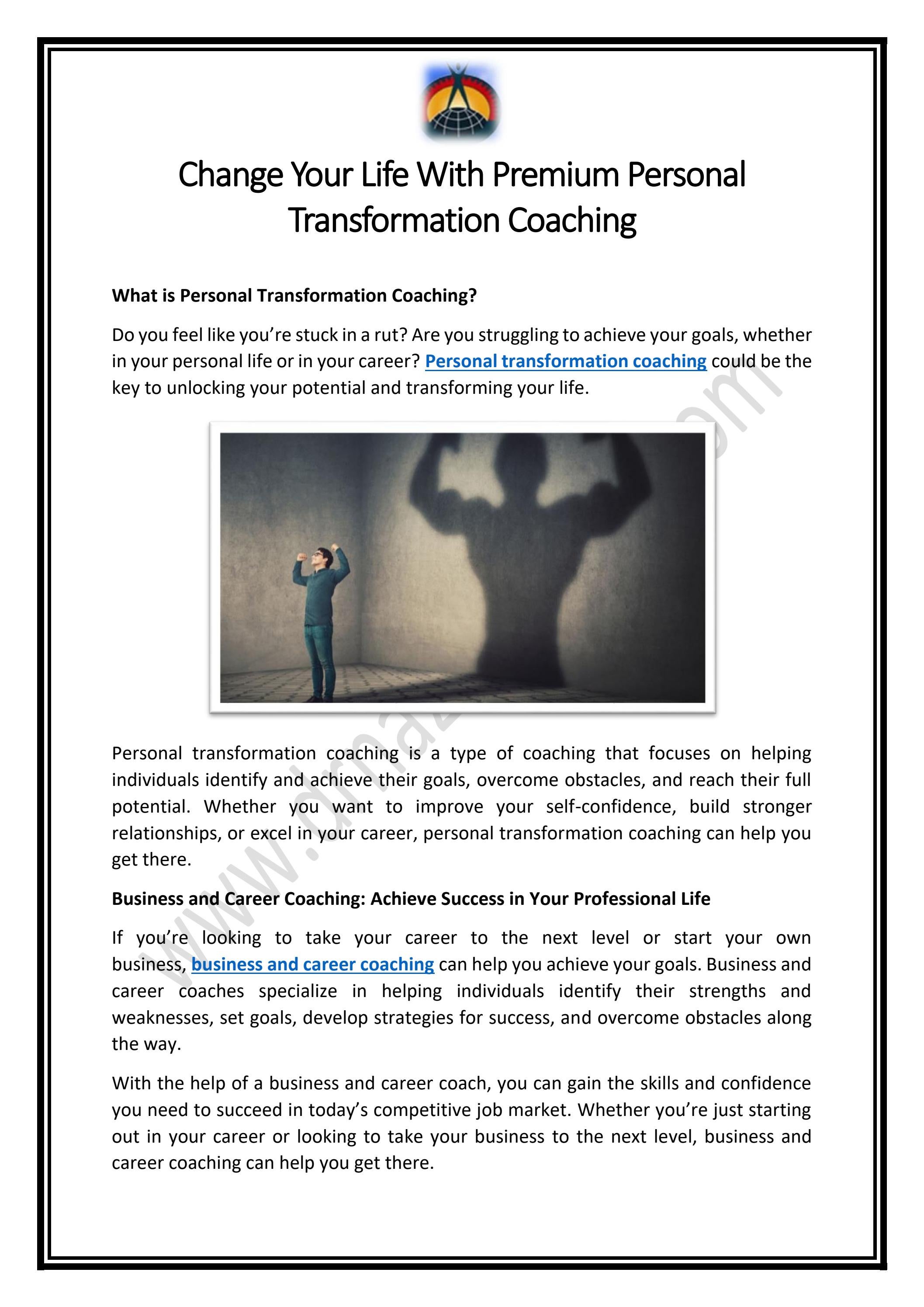Change Your Life With Premium Personal Transformation Coaching by Dr ...