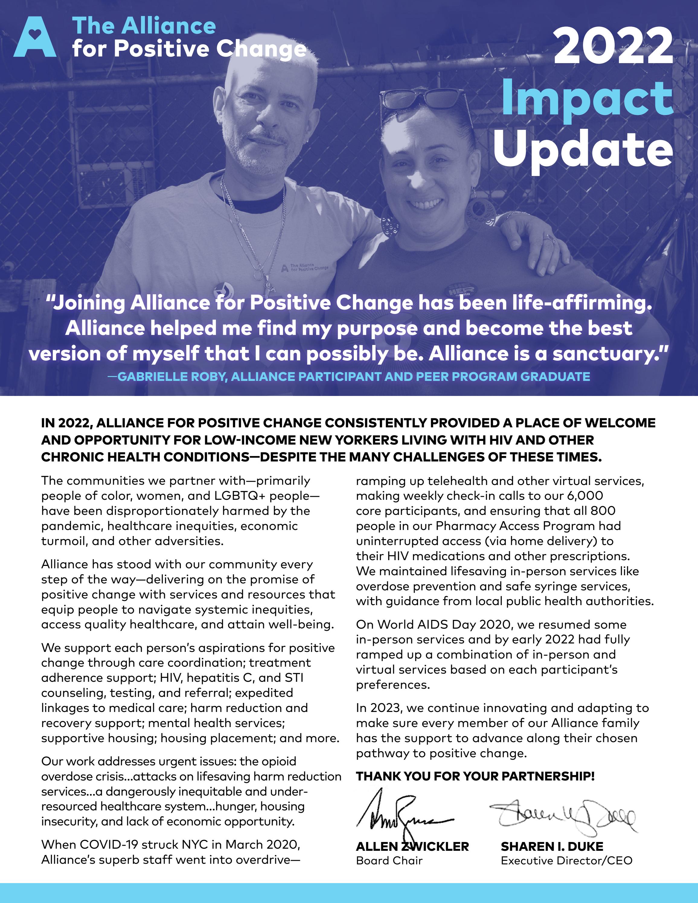 Alliance 2022 Impact Update by Alliance for Positive Change - Issuu