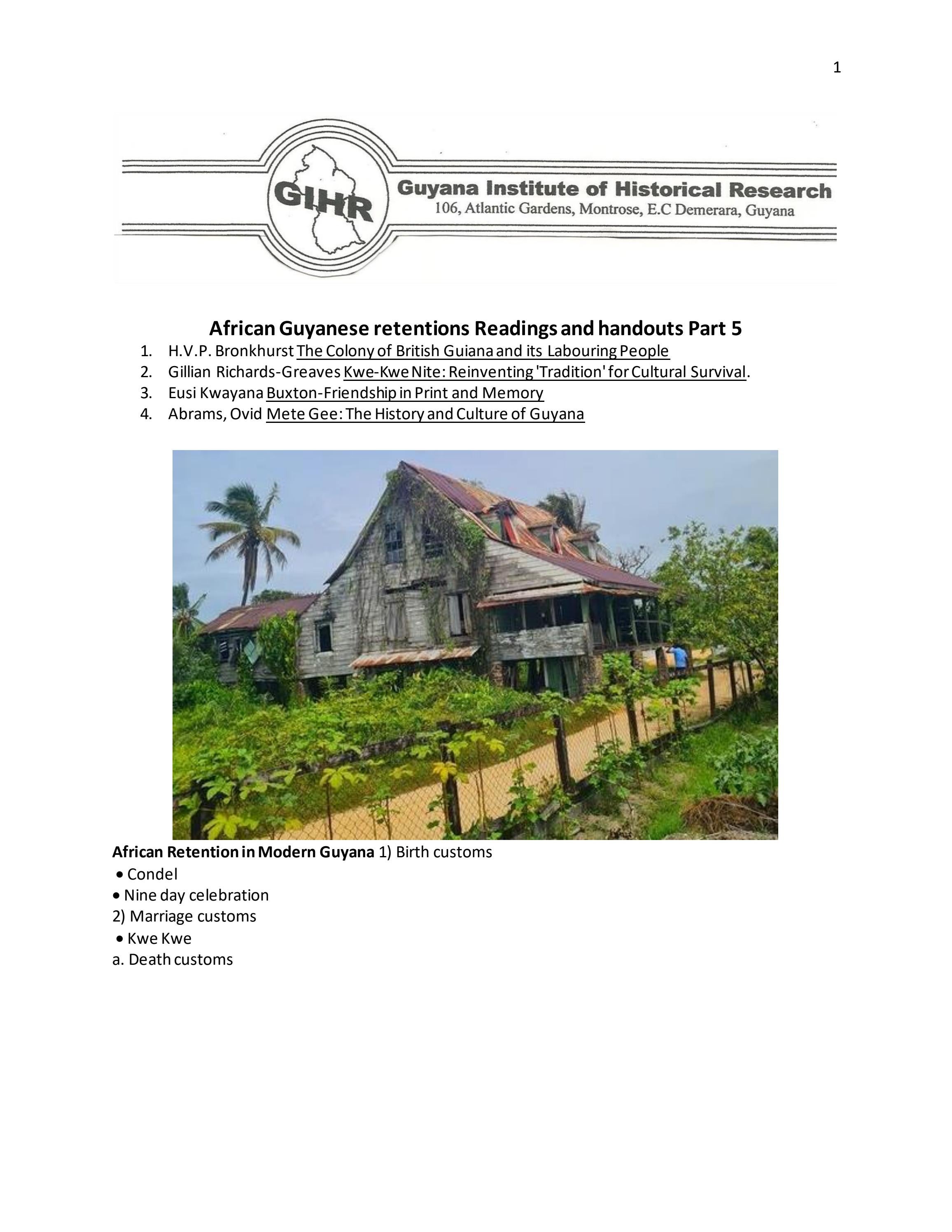 African Guyanese History series. African retentions by Institute Guyana ...