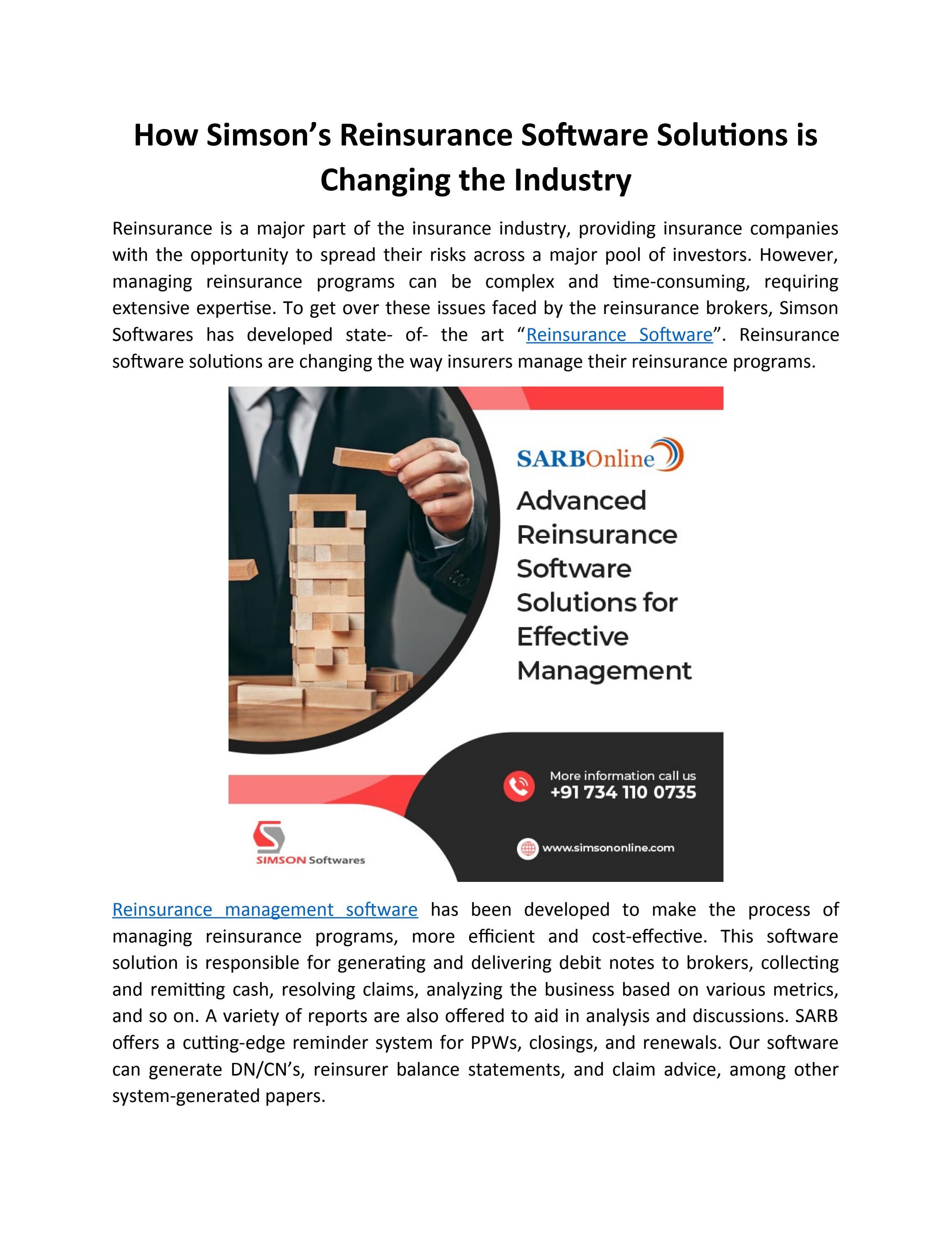 How Simson’s Reinsurance Software Solutions is Changing the Industry by Simson Softwares Private ...