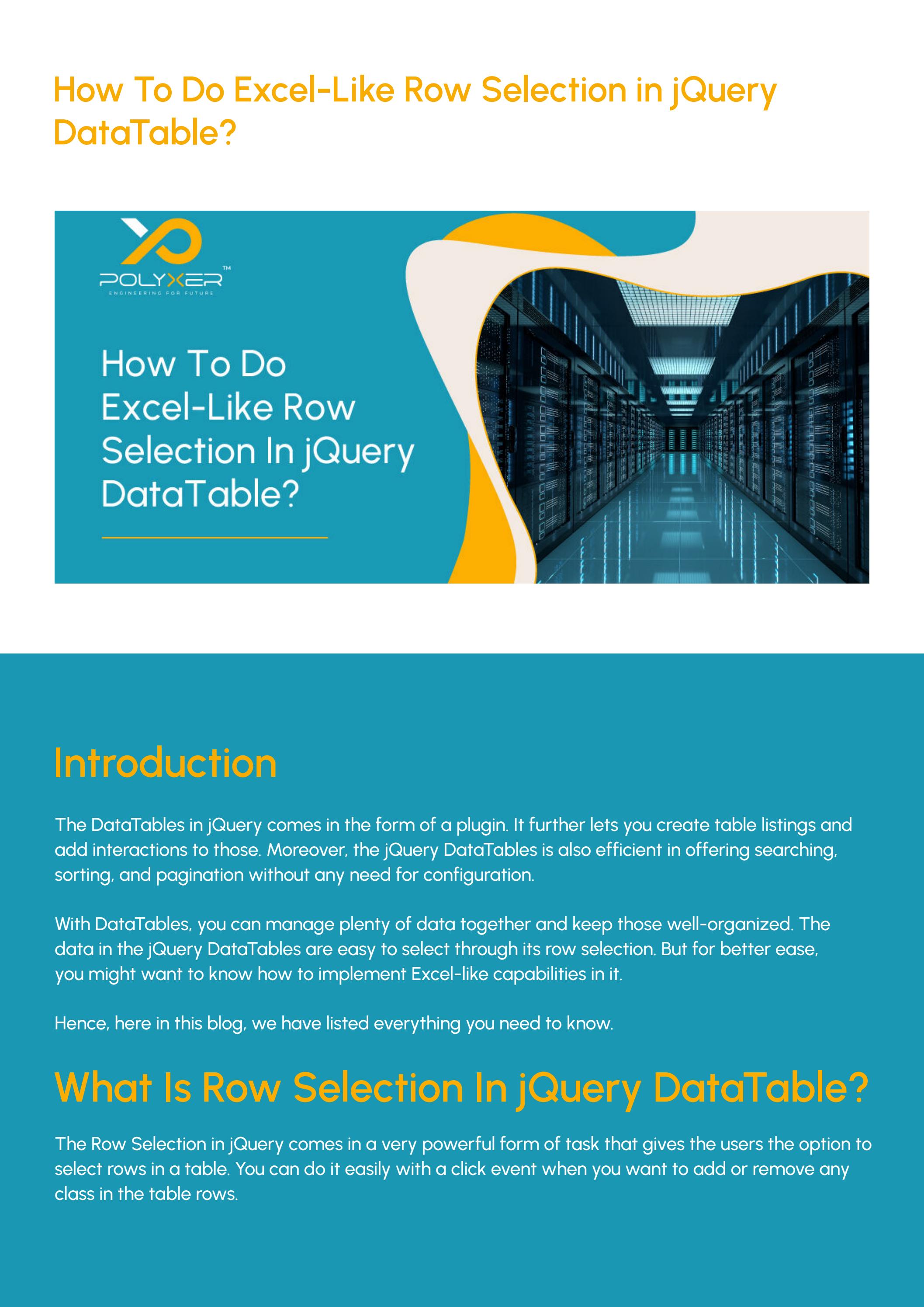 How To Do Excel Like Row Selection In JQuery DataTable By 
