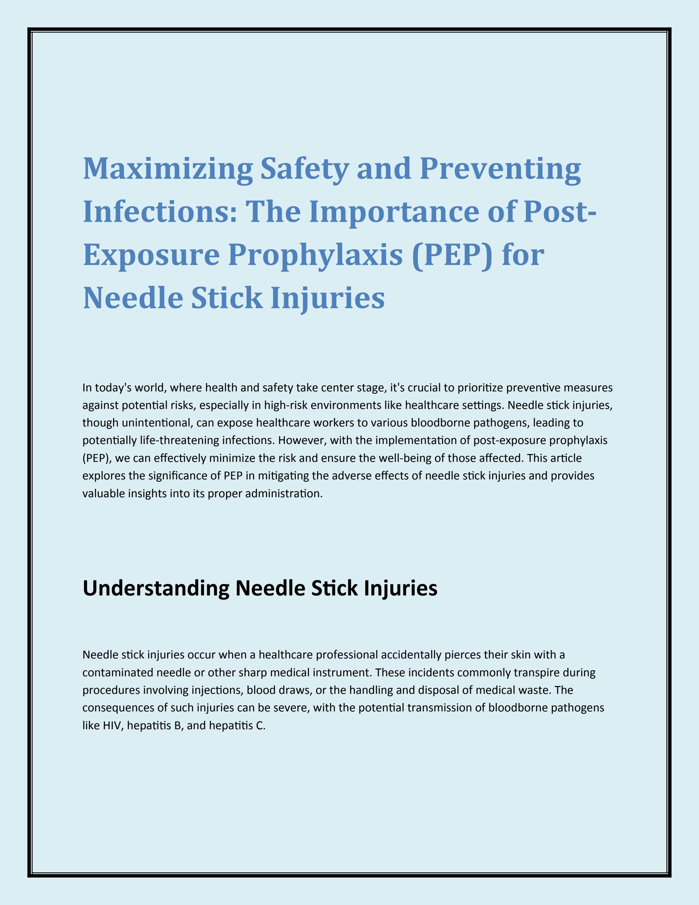 The Importance of Post-Exposure Prophylaxis (PEP) for Needle Stick ...
