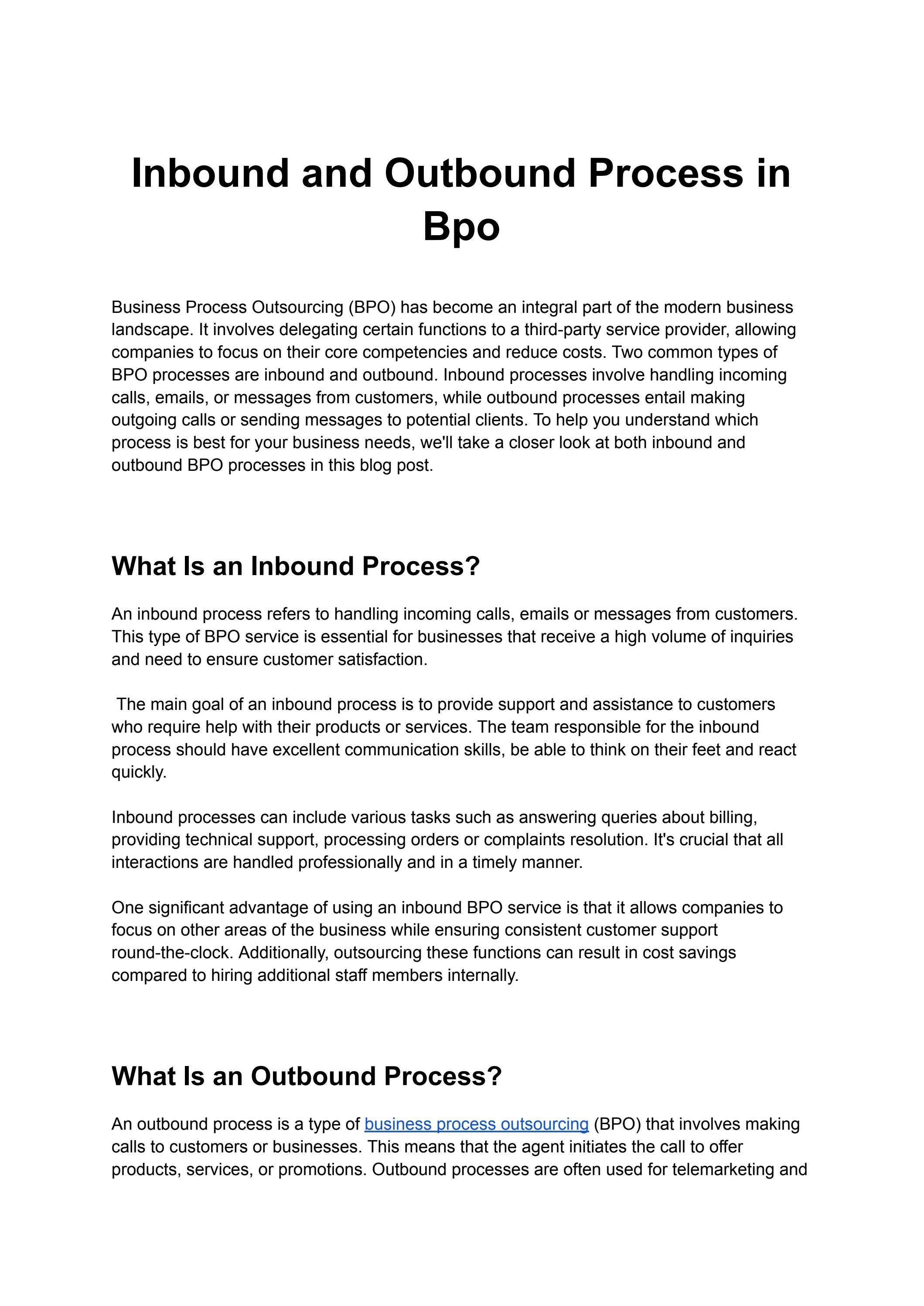 Inbound and Outbound Process in BPO by jindalex - Issuu