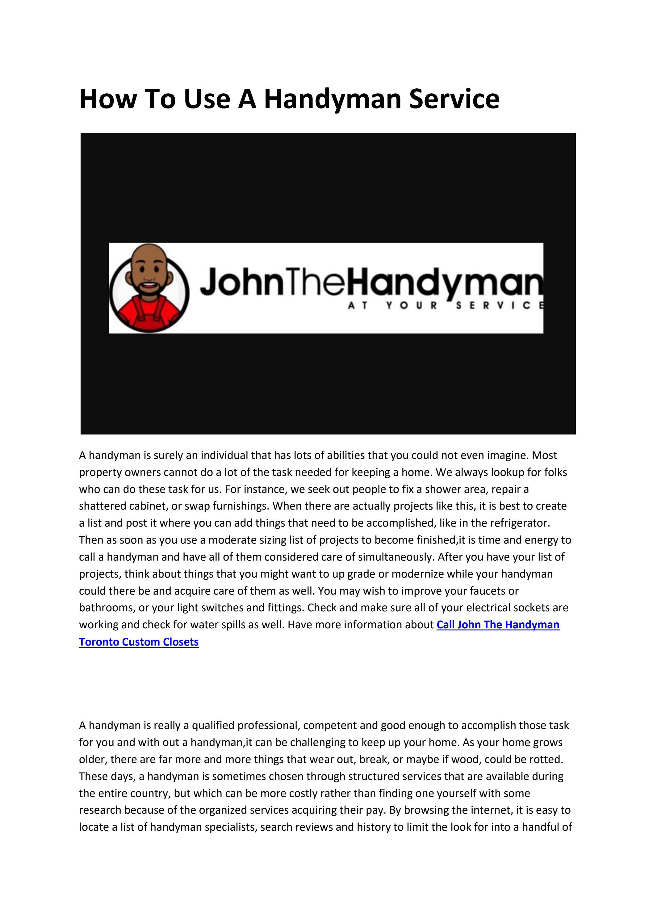 Call John The Handyman - Custom closets Toronto by Thomas Shaw - Issuu