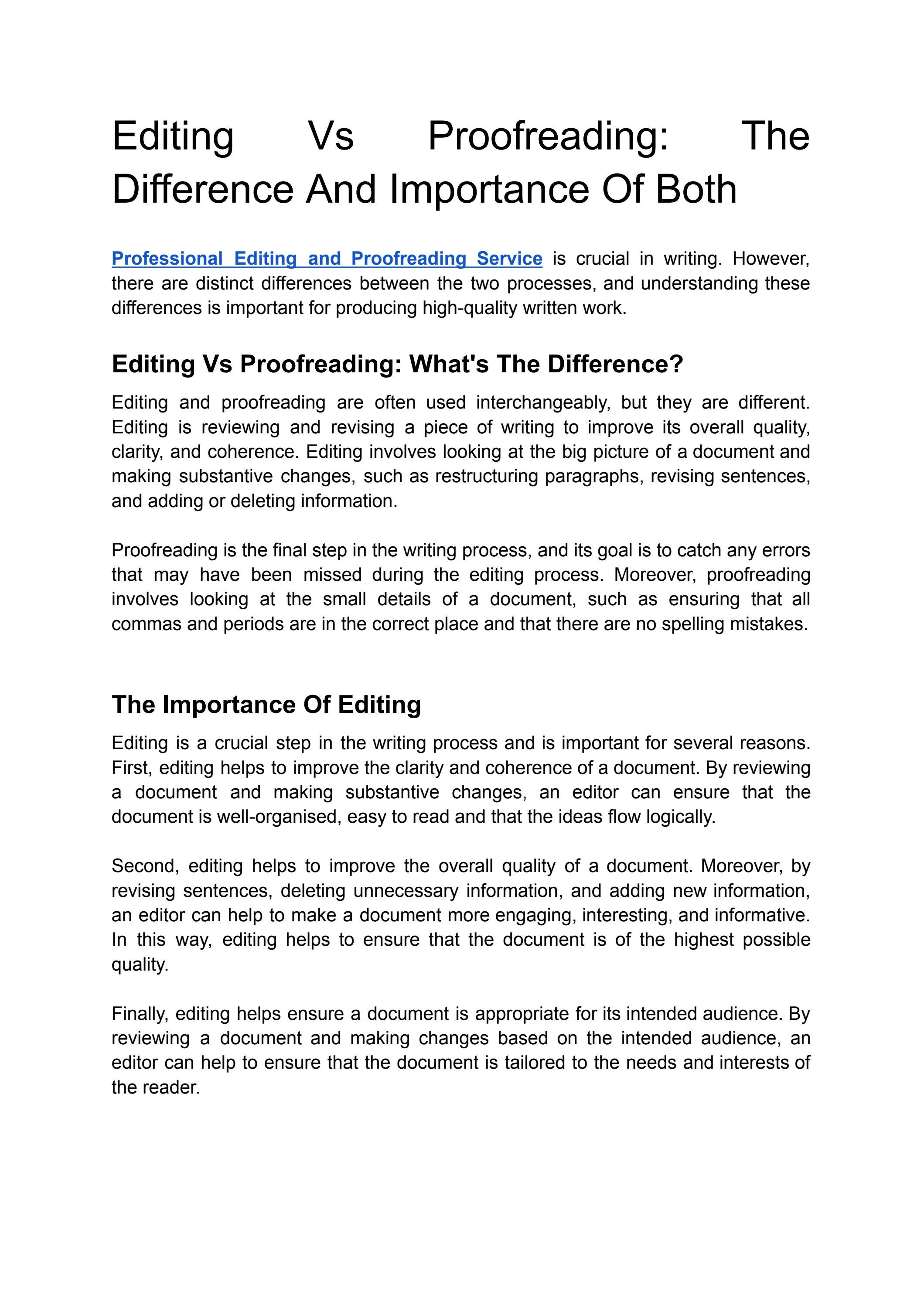 Editing Vs Proofreading: The Difference And Importance Of Both by ...