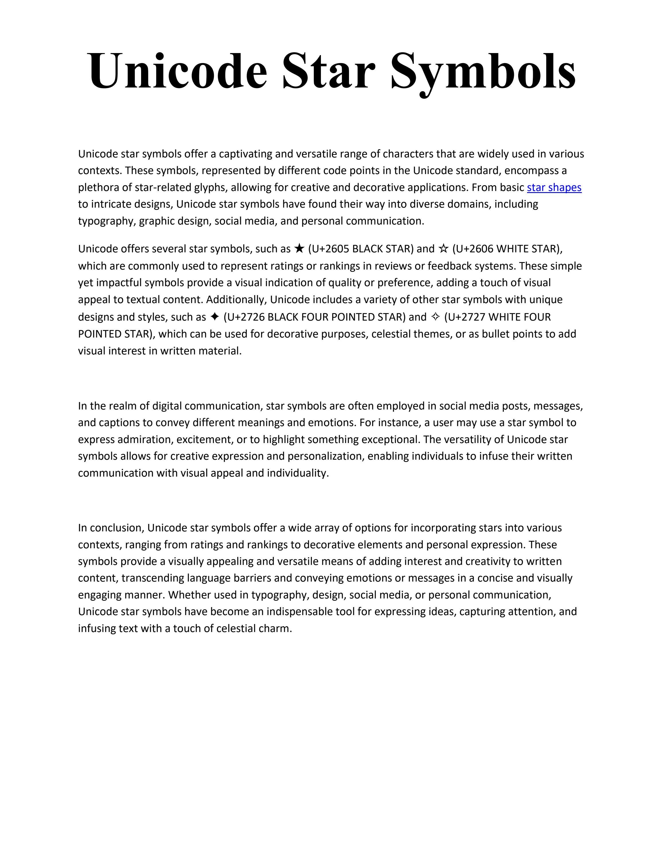 Unicode Star Symbols By Font Changer - Issuu