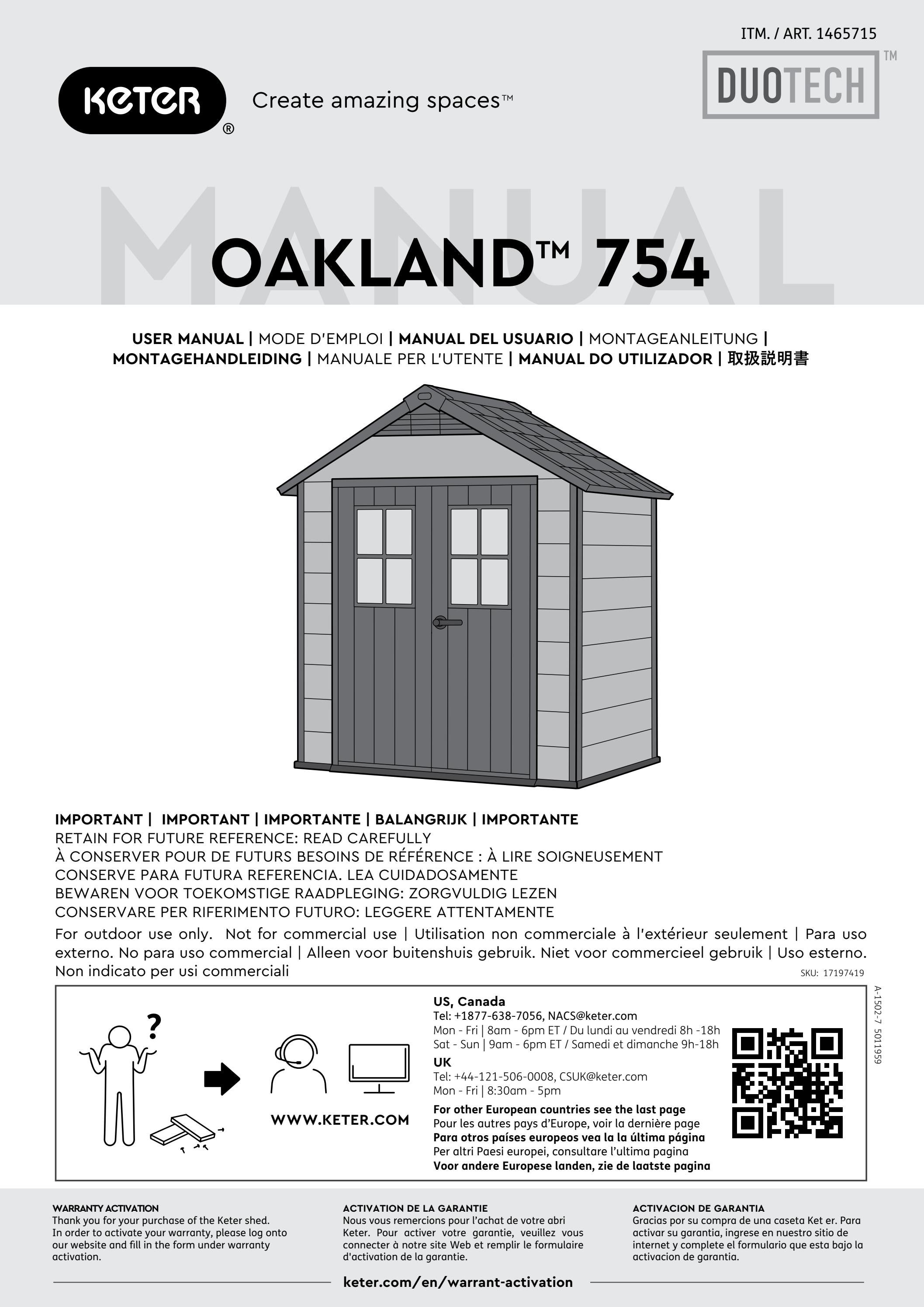 CASETTA DA GIARDINO IN RESINA KETER OAKLAND 754 - MANUALE DI MONTAGGIO ...