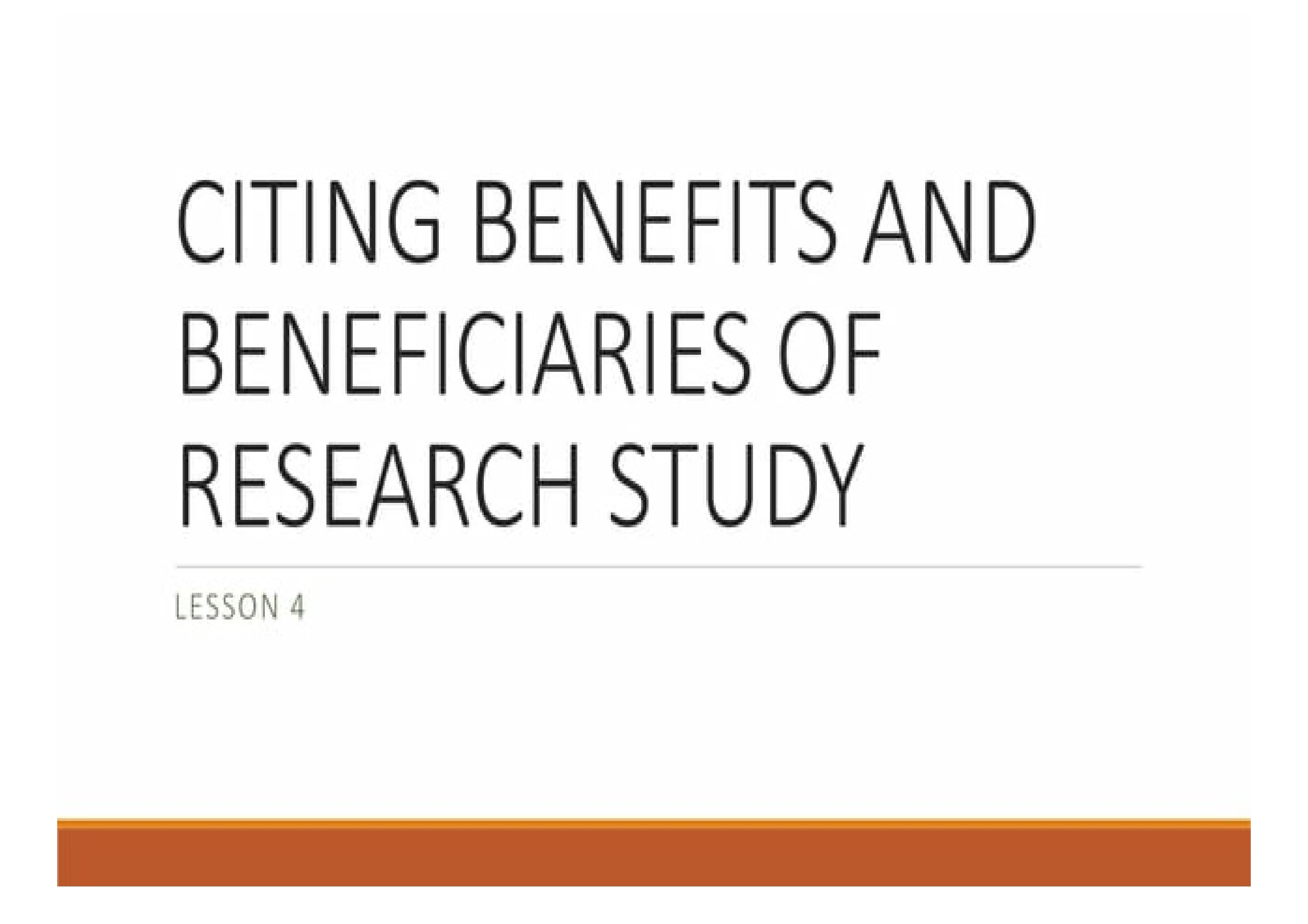 Lesson Citing Benefits And Beneficiaries Of Research Study By Kelly Lesson Citing Benefits And Beneficiaries Of Research Study By Kelly