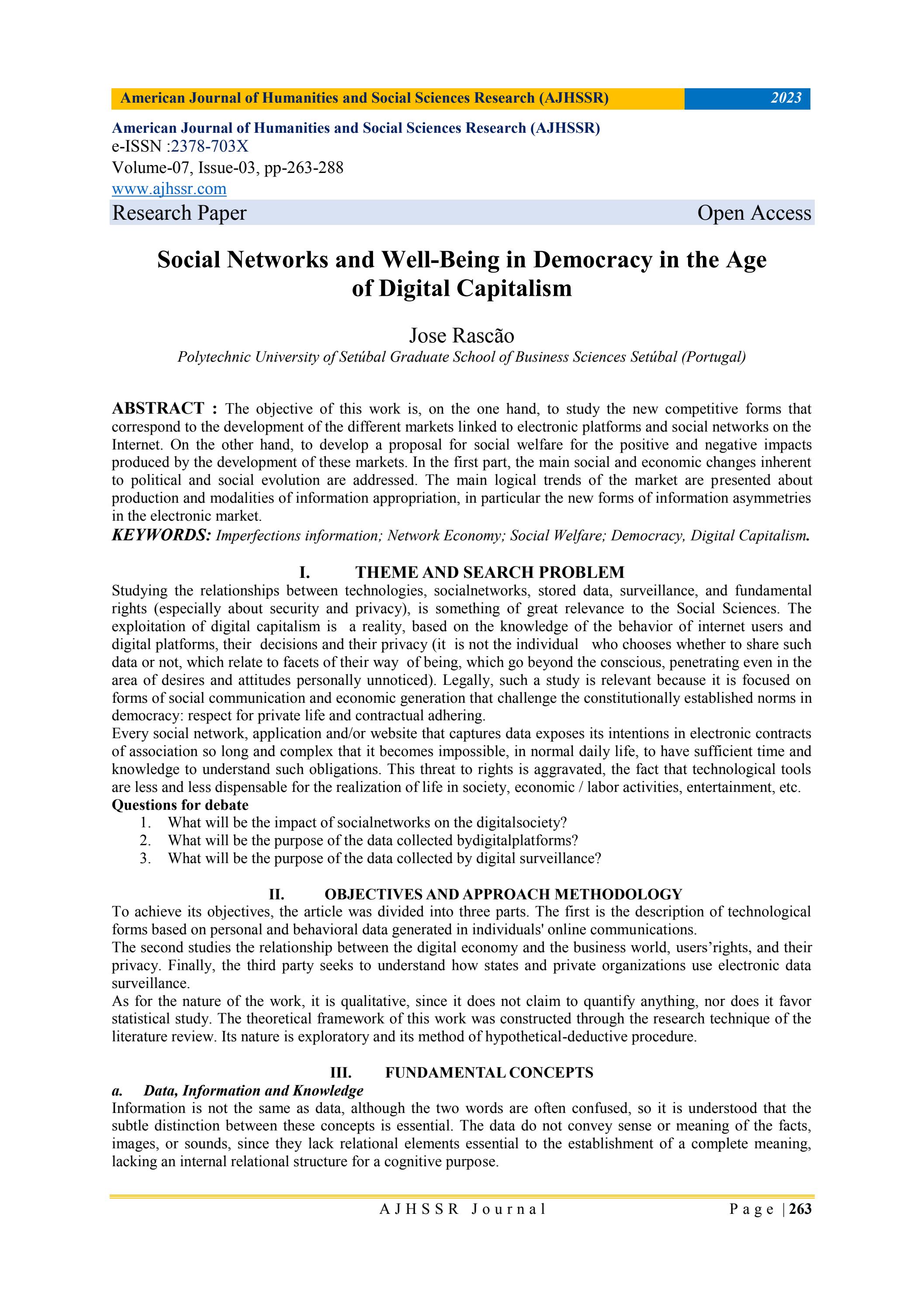 Social Networks and Well-Being in Democracy in the Age of Digital ...