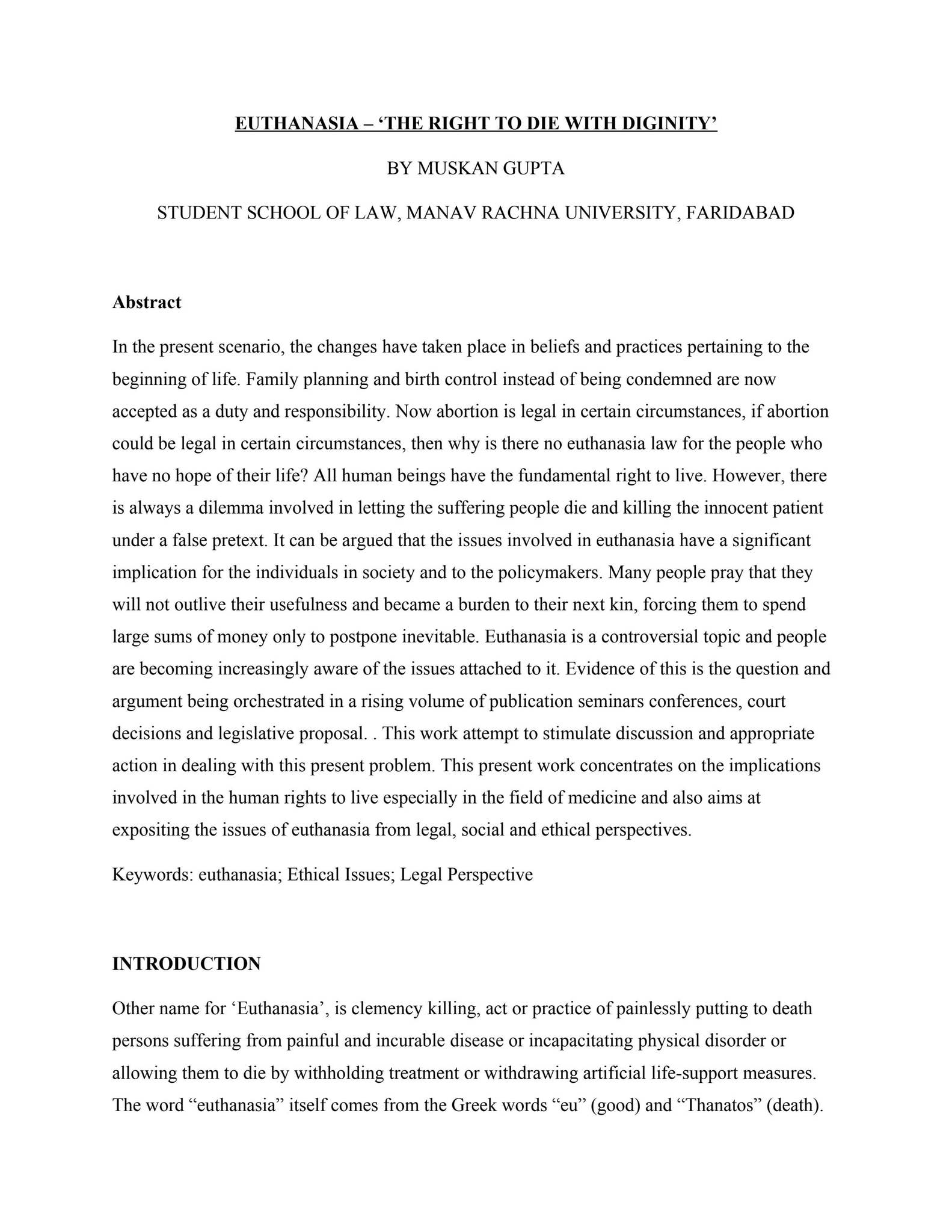 EUTHANASIA- THE RIGHT TO DIE WITH DIGNITY by muskan.gupta - Issuu