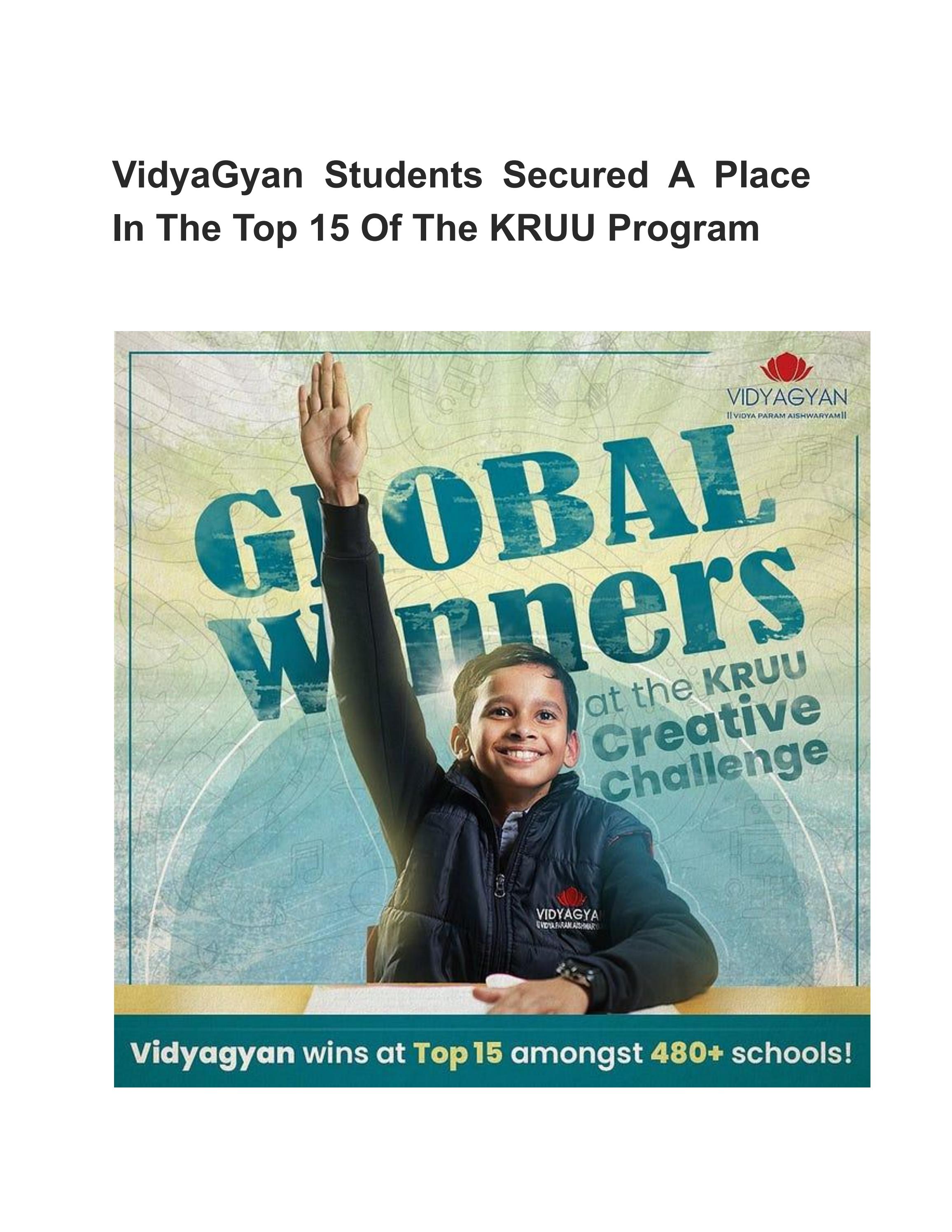 VidyaGyan Students Secured A Place In The Top 15 Of The KRUU Program by ...