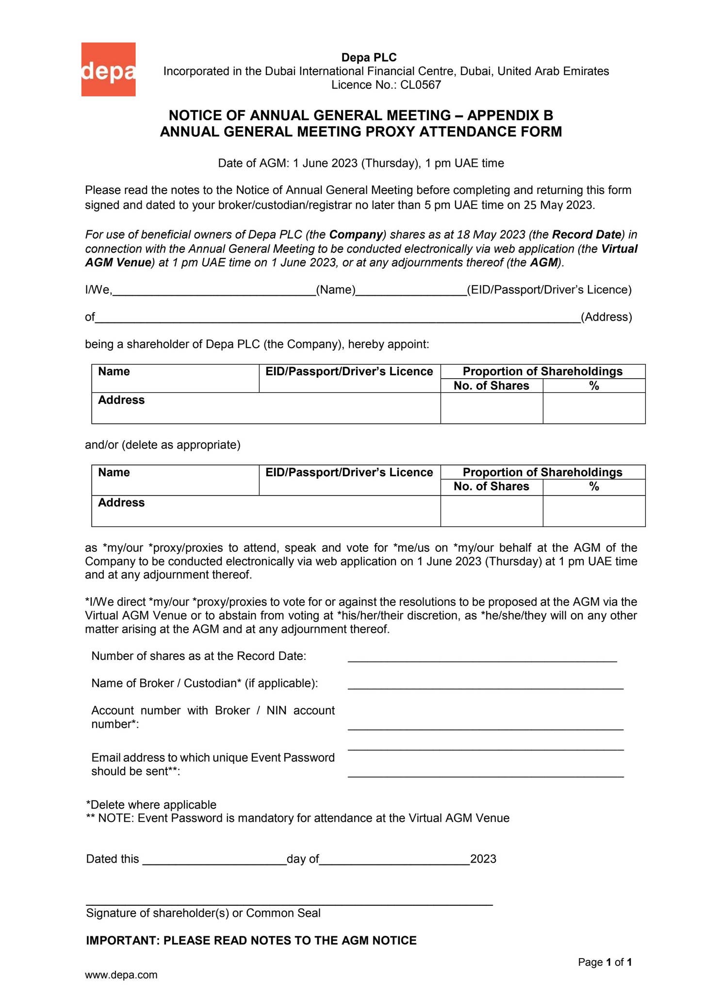 Depa PLC FY 2023 Notice of AGM – Appendix B – Annual General Meeting ...