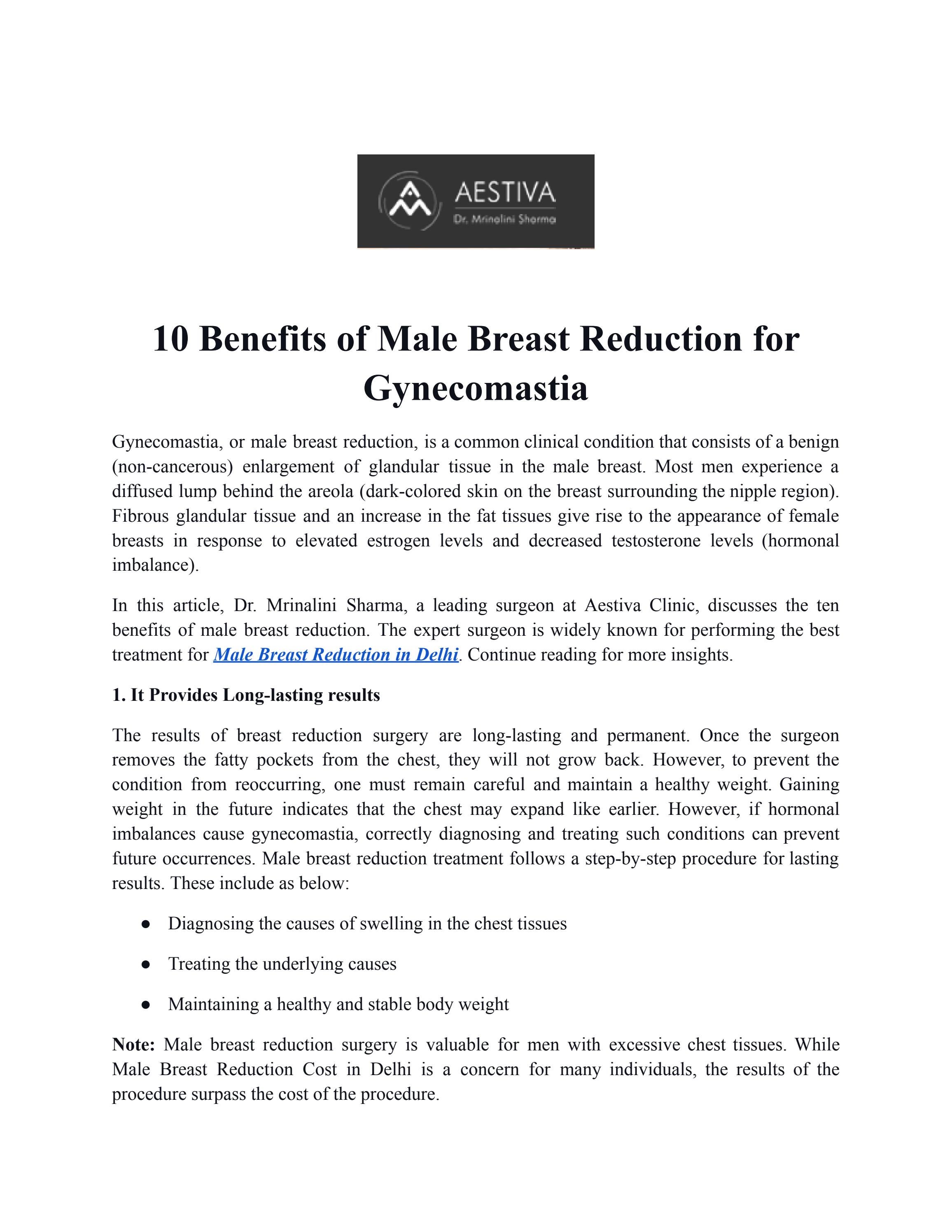 10 Benefits of Male Breast Reduction for Gynecomastia by Aestiva Cinic ...