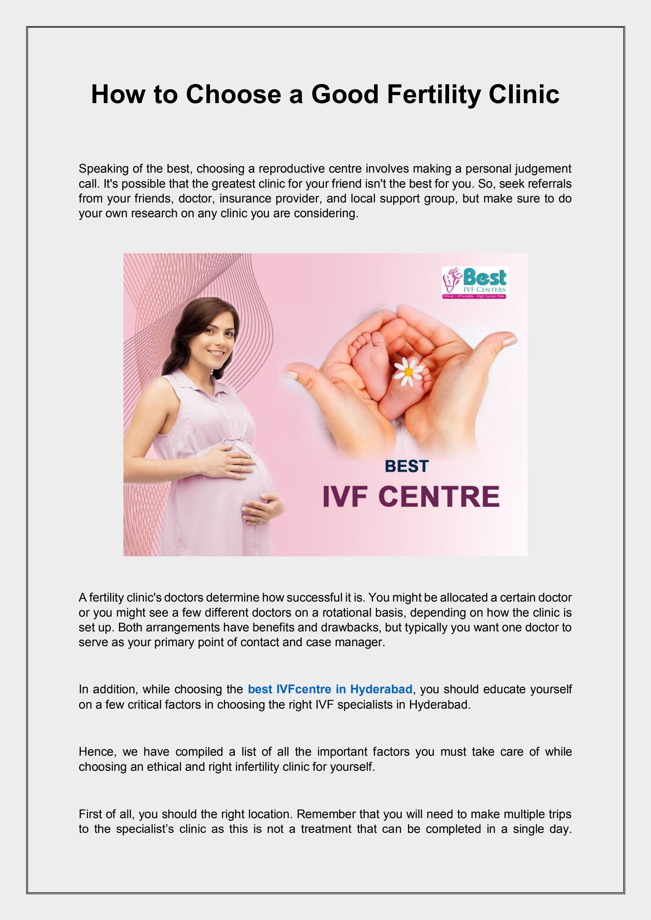 How To Choose A Good Fertility Clinic By Best Ivf Centers Issuu
