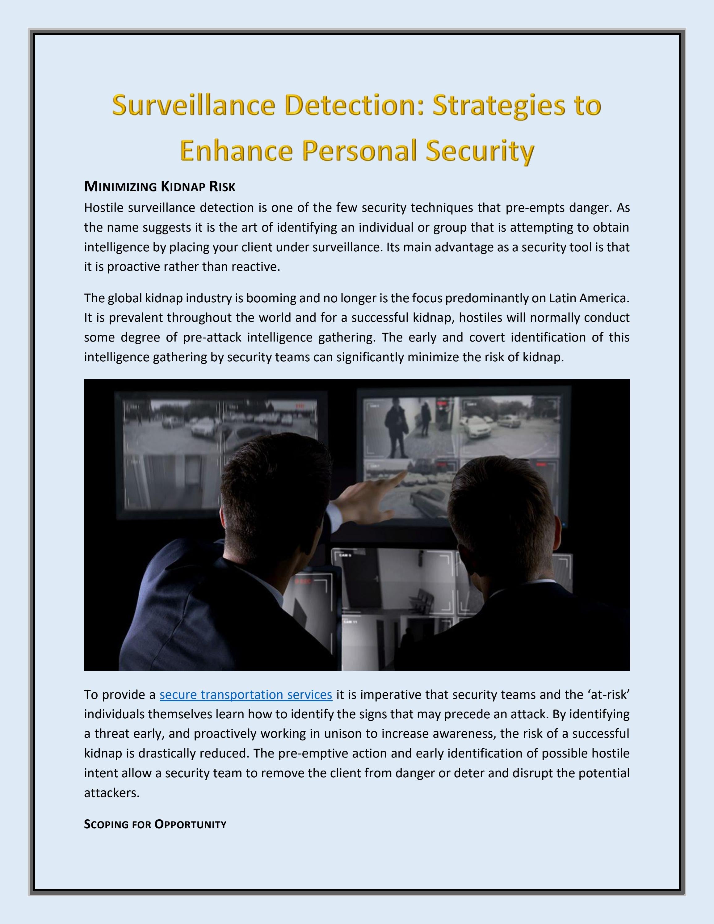 Surveillance Detection: Strategies to Enhance Personal Security by ETS ...