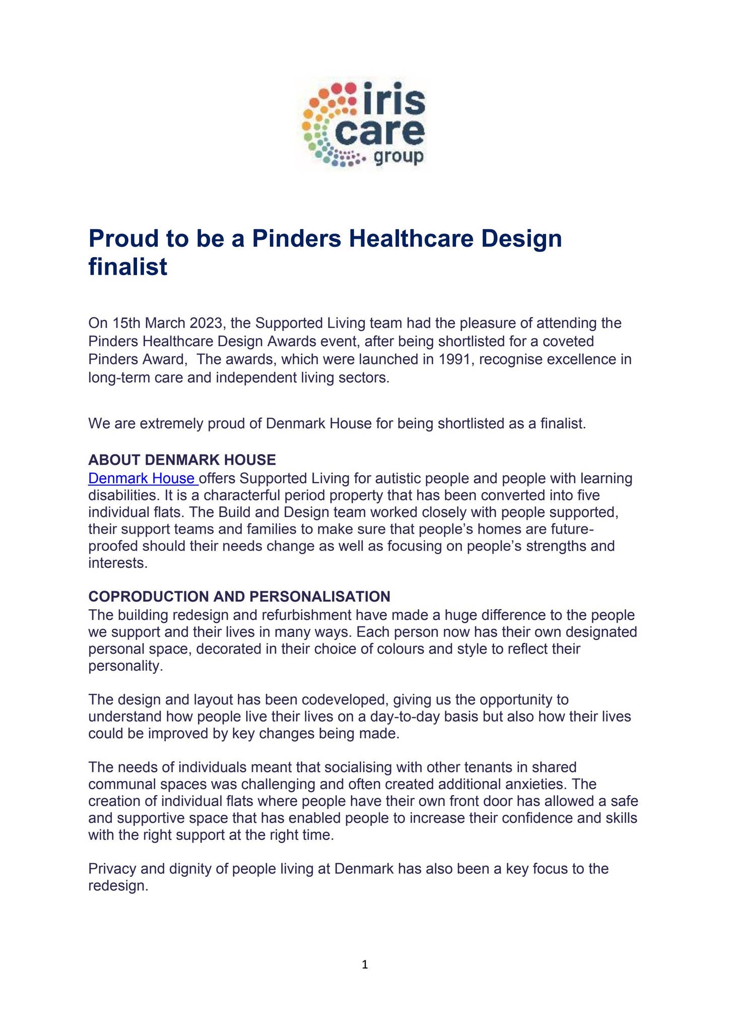 Proud to be a Pinders Healthcare Design finalist by Iris Care Group - Issuu