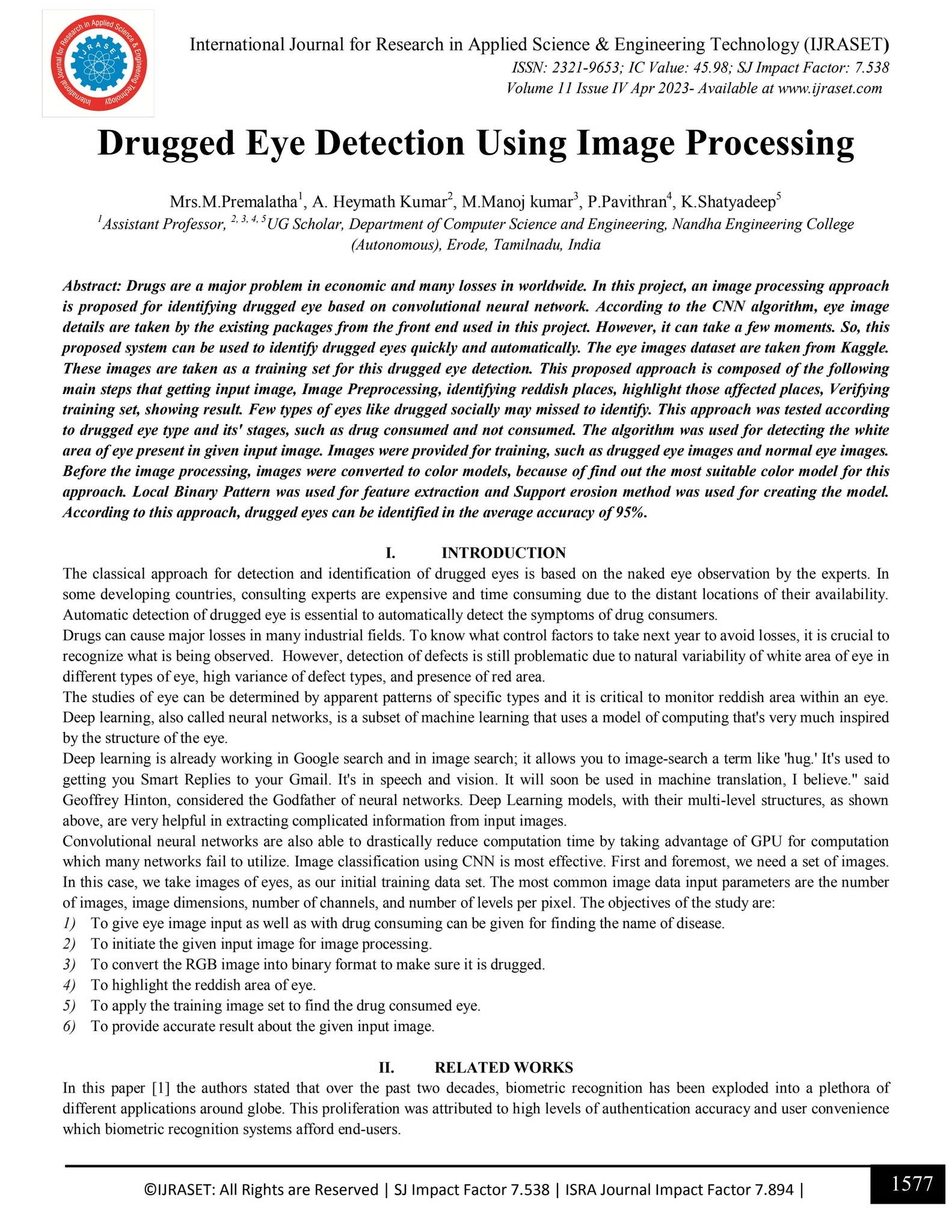 Drugged Eye Detection Using Image Processing by IJRASET - Issuu