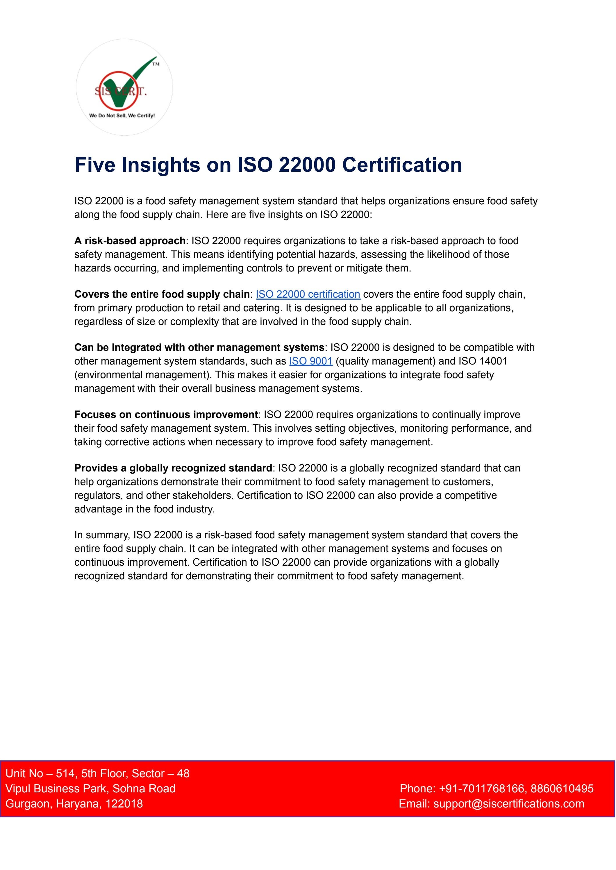 Five Insights on ISO 22000 Certification by SIS Certifications - Issuu